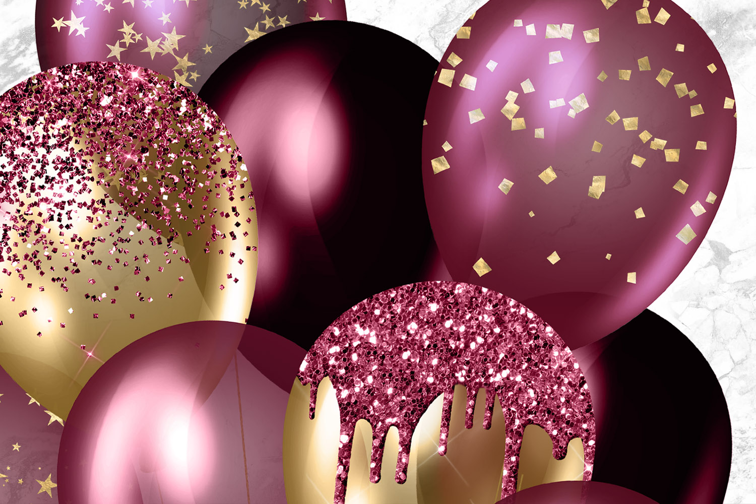 Burgundy and Gold Balloons Clipart