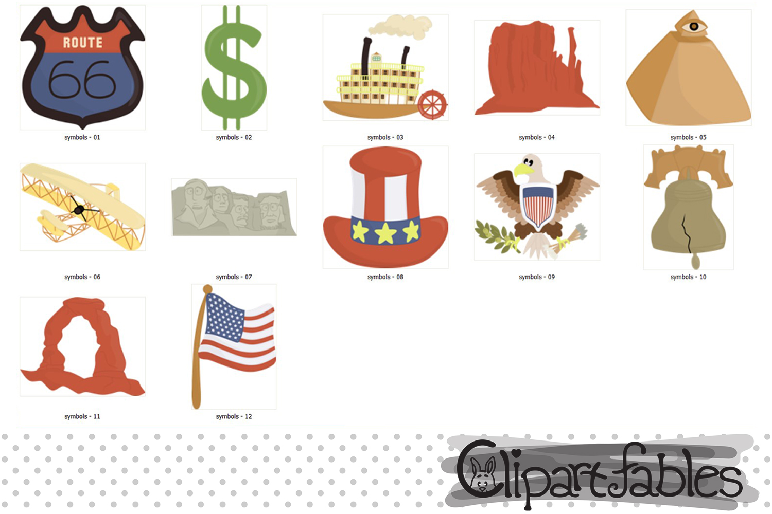USA National Symbols Clipart, Travel clip art set, USA Flag