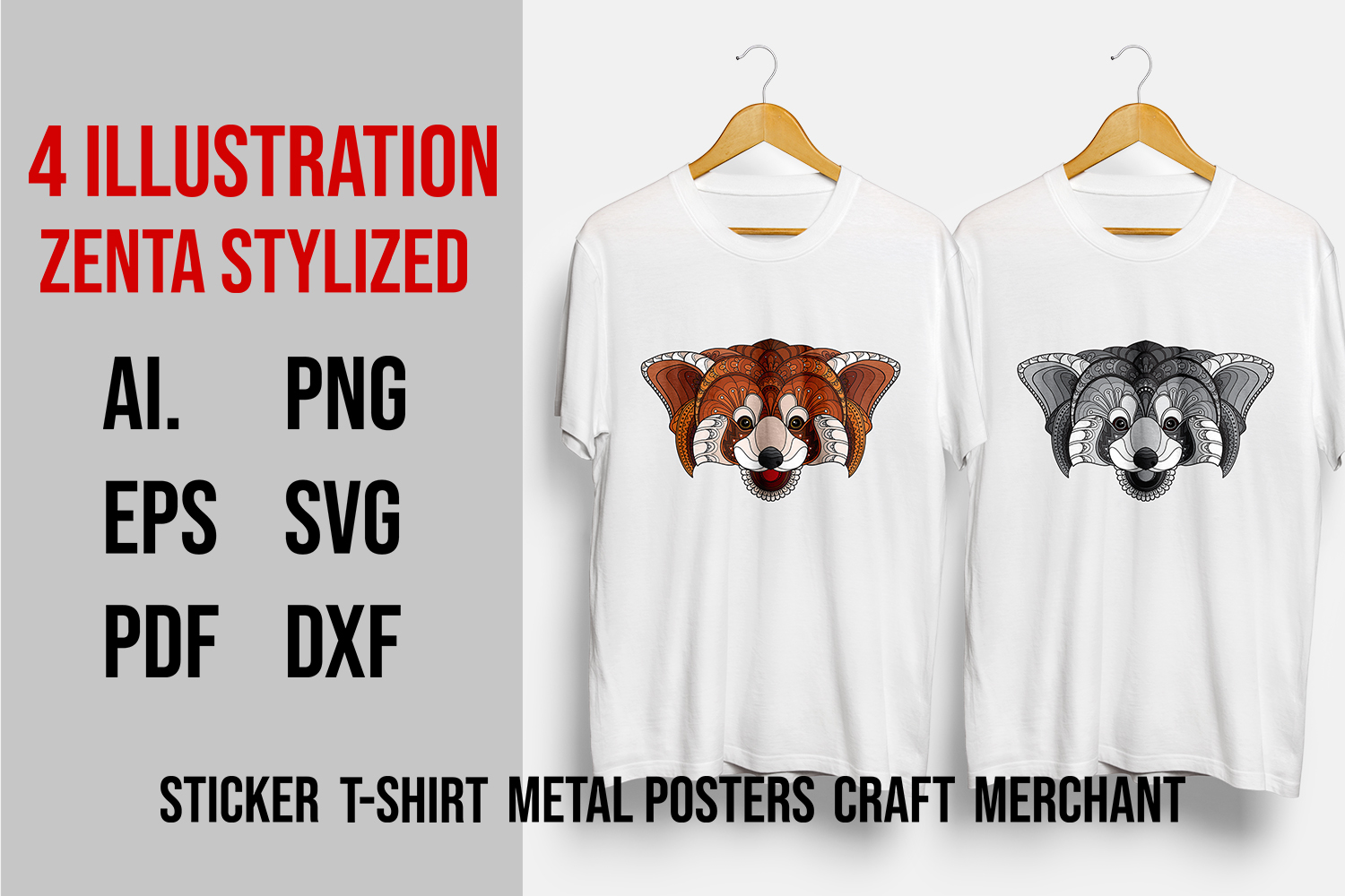 ZENTANGLE STYLIZED RED PANDA HEAD (193189) | Illustrations | Design Bundles
