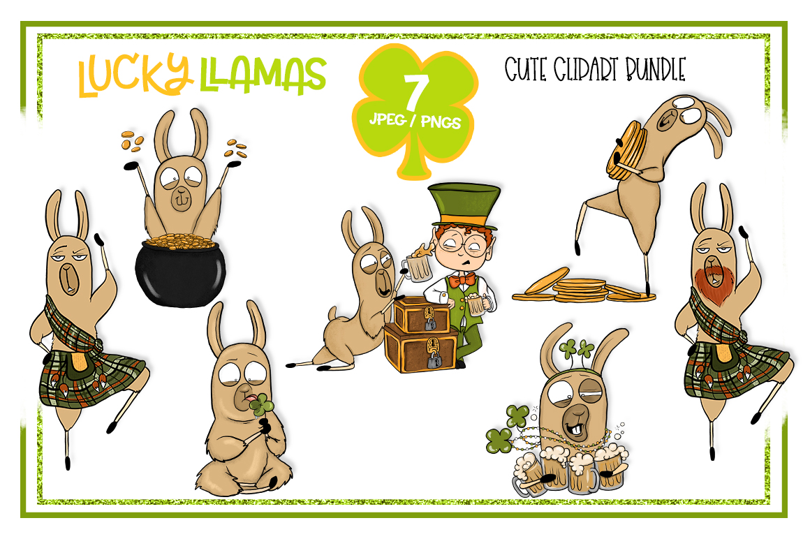 Lucky Llamas| Cute St Patrick's Day PNG Clipart