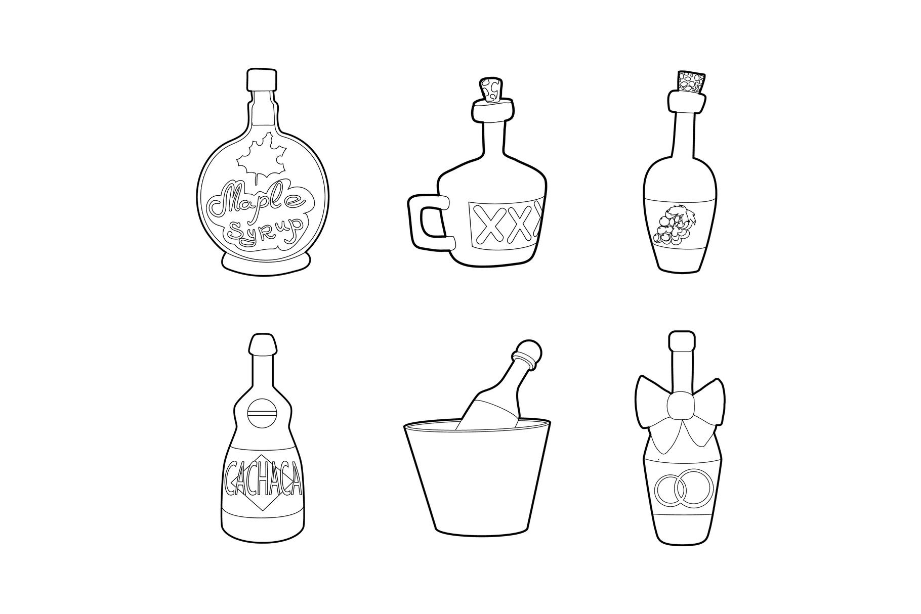 Bottle of alcohol icon set, outline style
