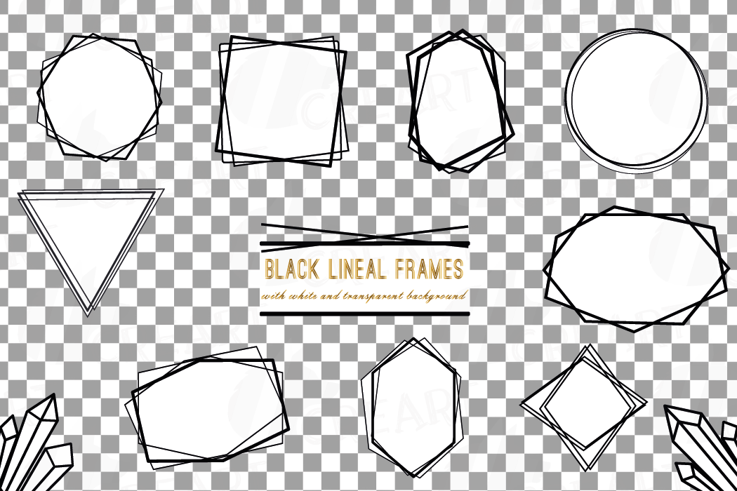 Elegant geometric black frames, lineal frames clip art