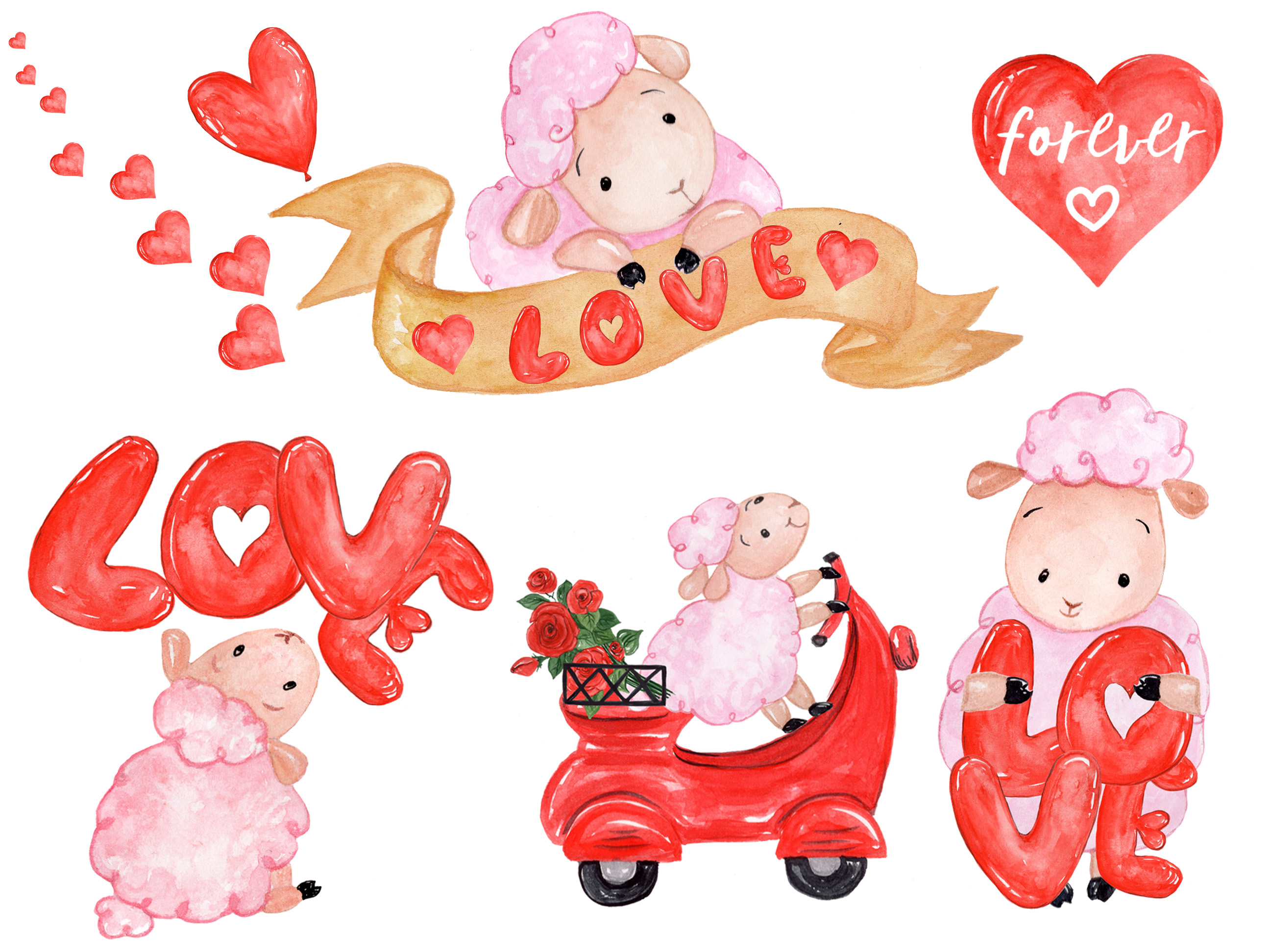 Love clipart Cute Sheep clipart (51304) | Illustrations | Design Bundles