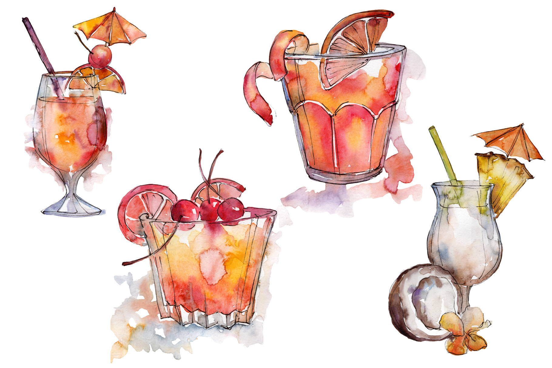 Cocktail mix PNG watercolor set