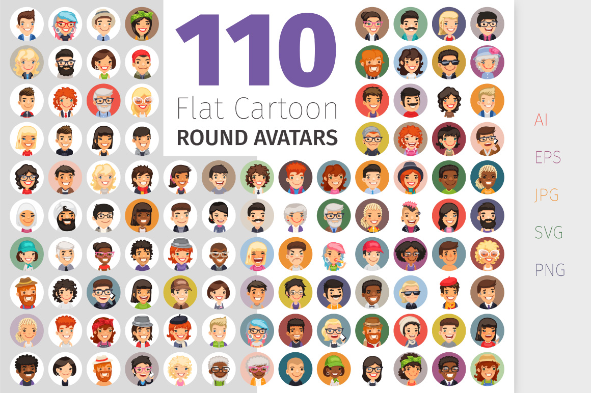 Flat Cartoon Round Avatars Big Collection