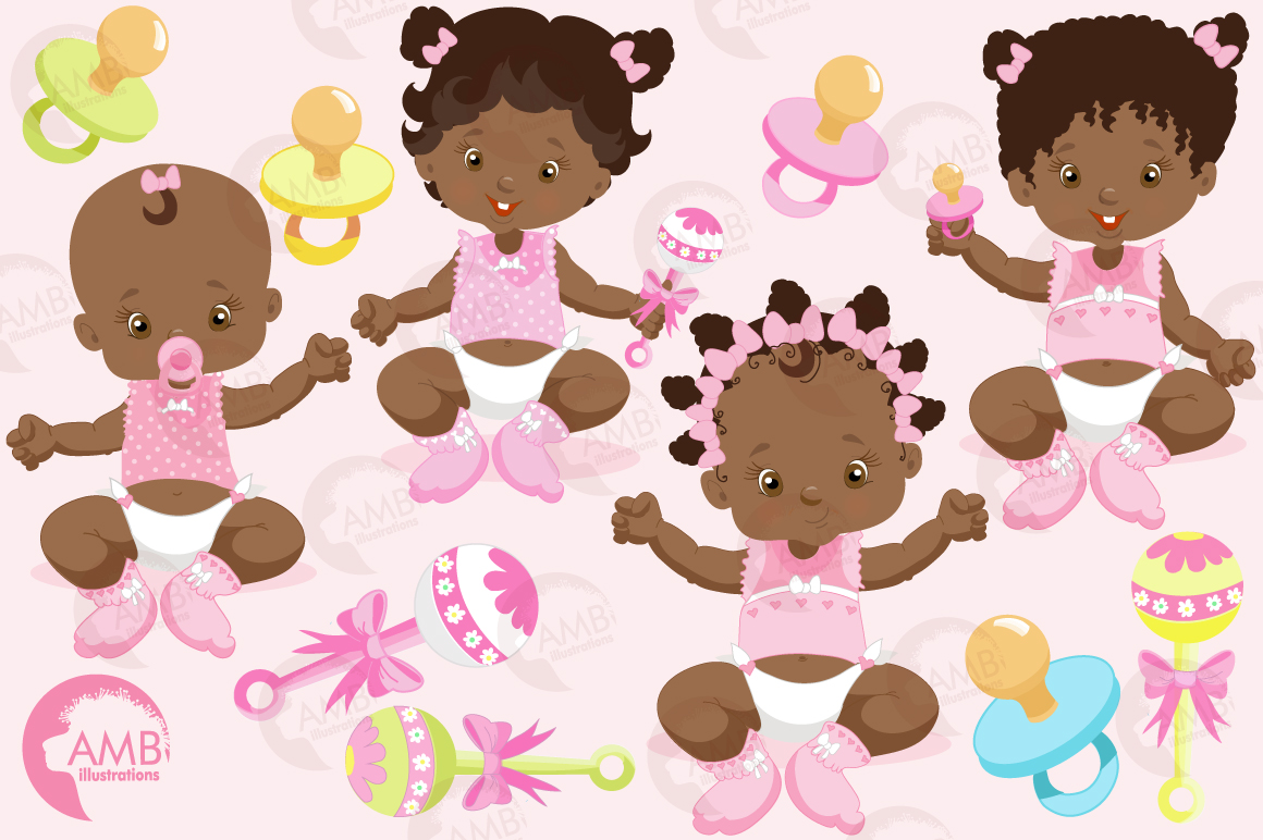 Baby Girl dark skin tone, clipart, graphics and illustrations AMB-835