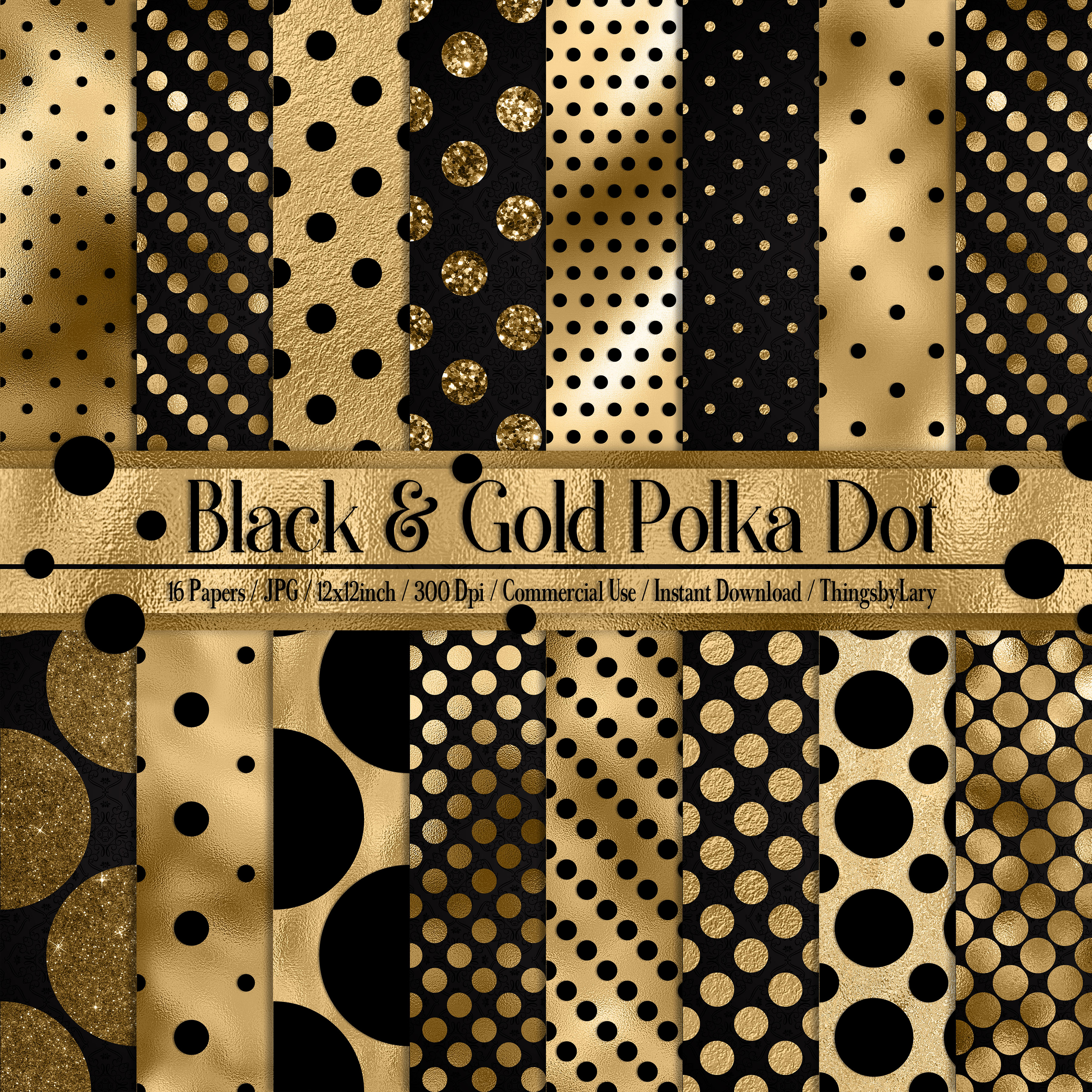 16 luxury black and gold polka dot digital papers (94542) | Patterns ...