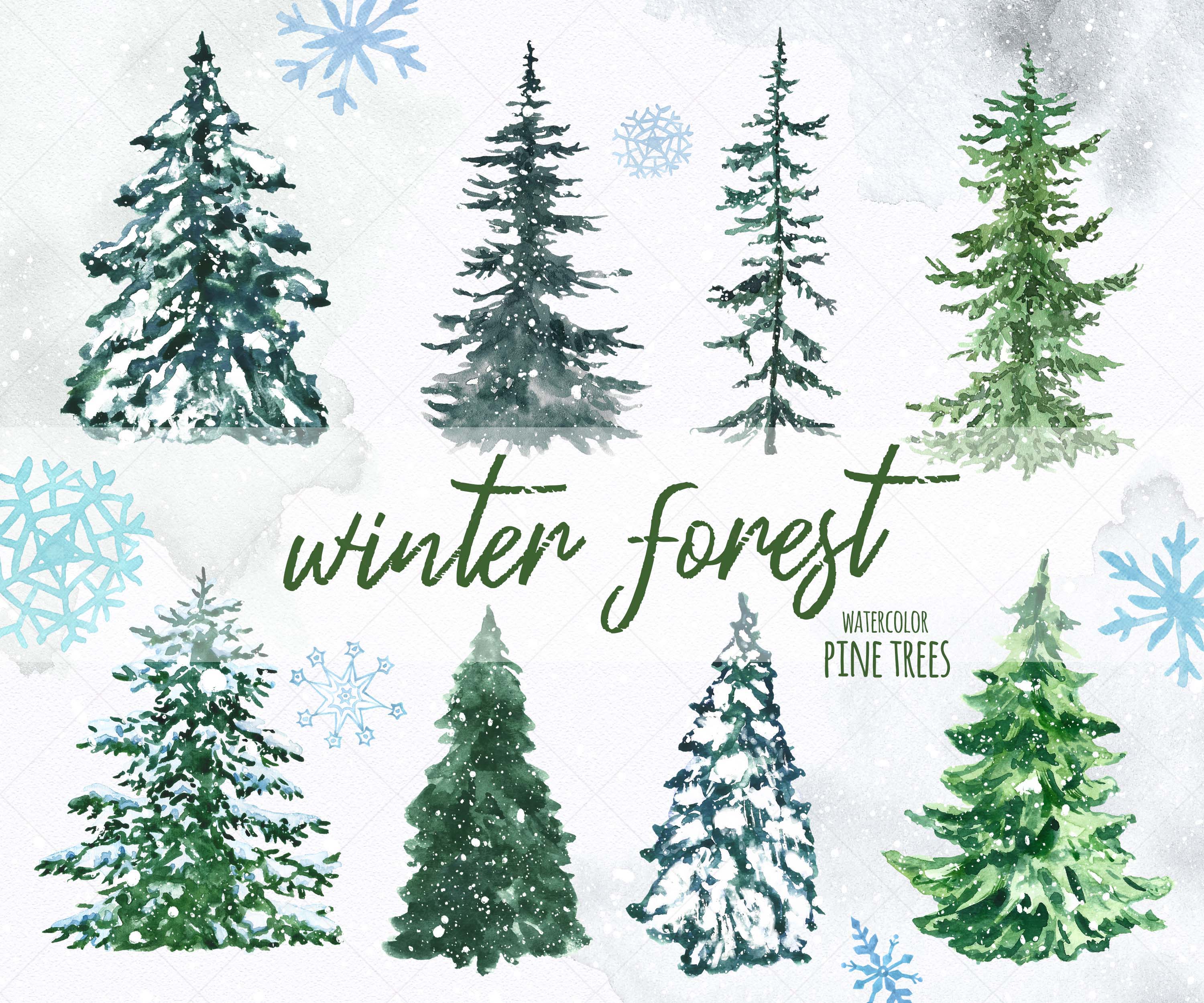 Watercolor Pine tree Clip Art Spruce Forest Christmas