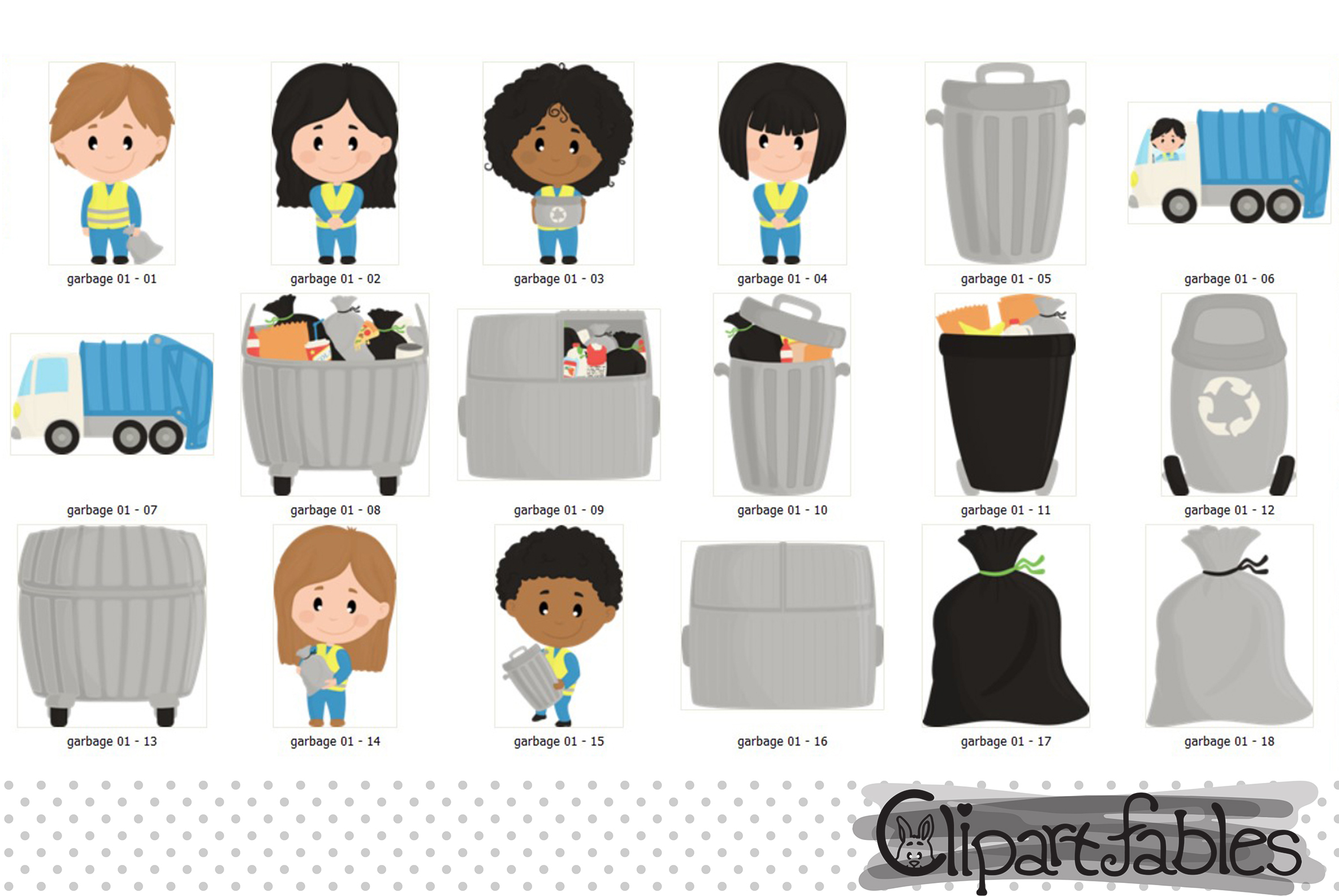 Cute GARBAGE collector clipart, trash art - INSTANT download