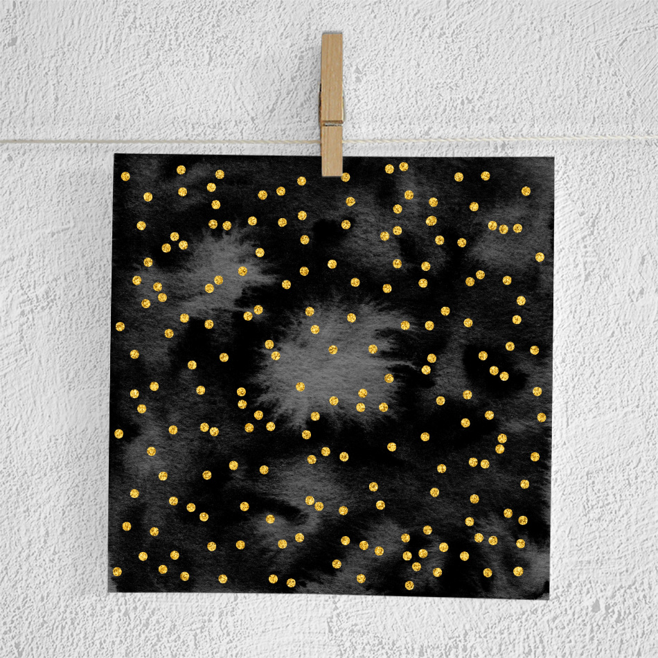 Black Watercolor And Gold Confetti Digital Paper (102194 ...