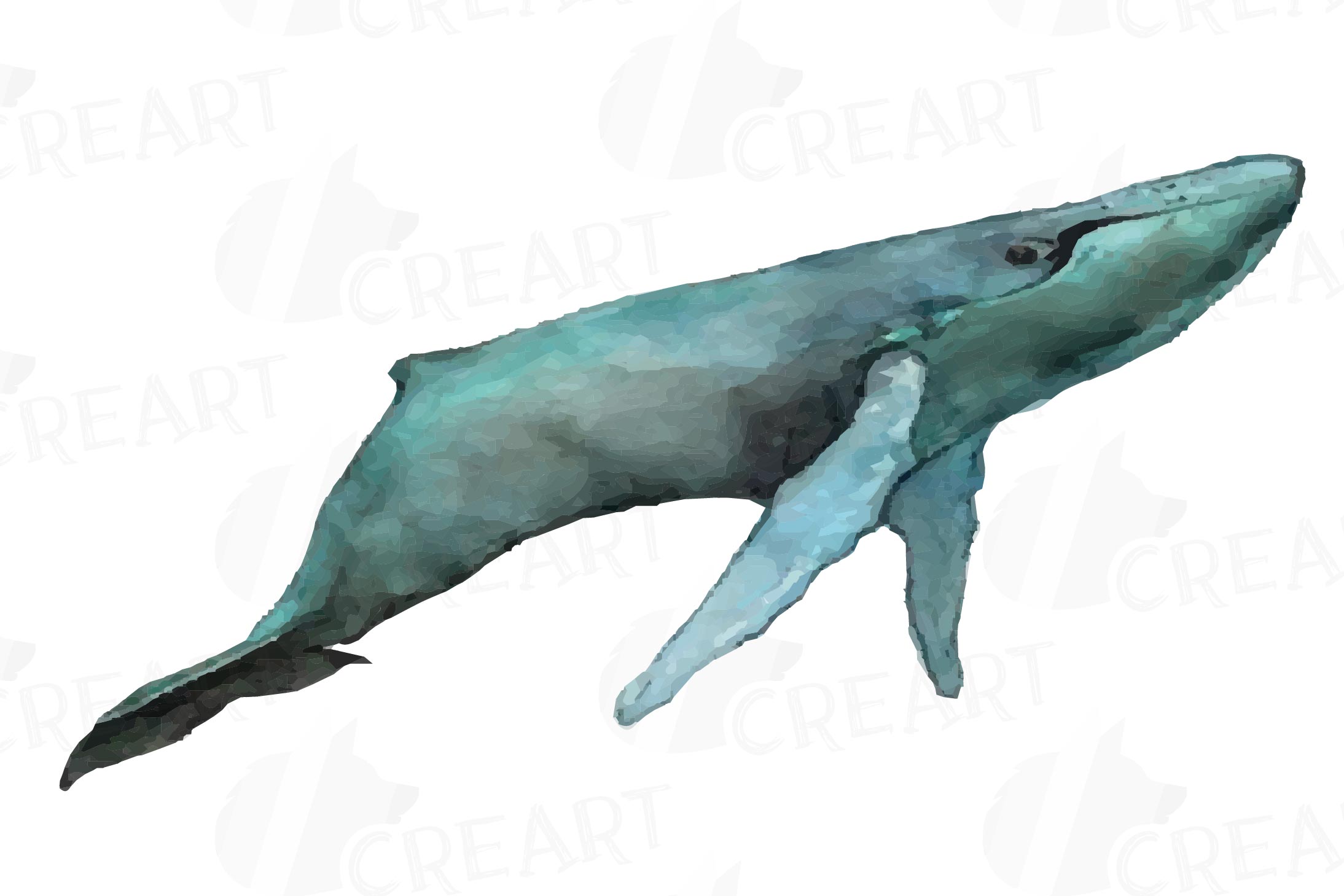 Watercolor humpback whale clip art pack, colorful whales