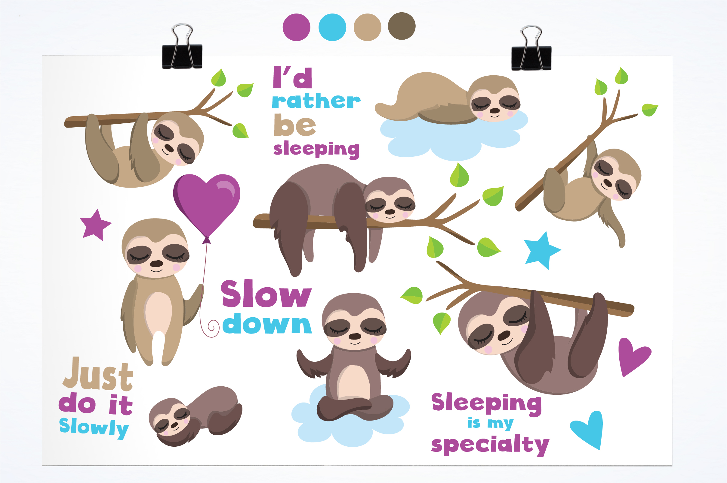 Sleepy Sloths graphics and illustrations