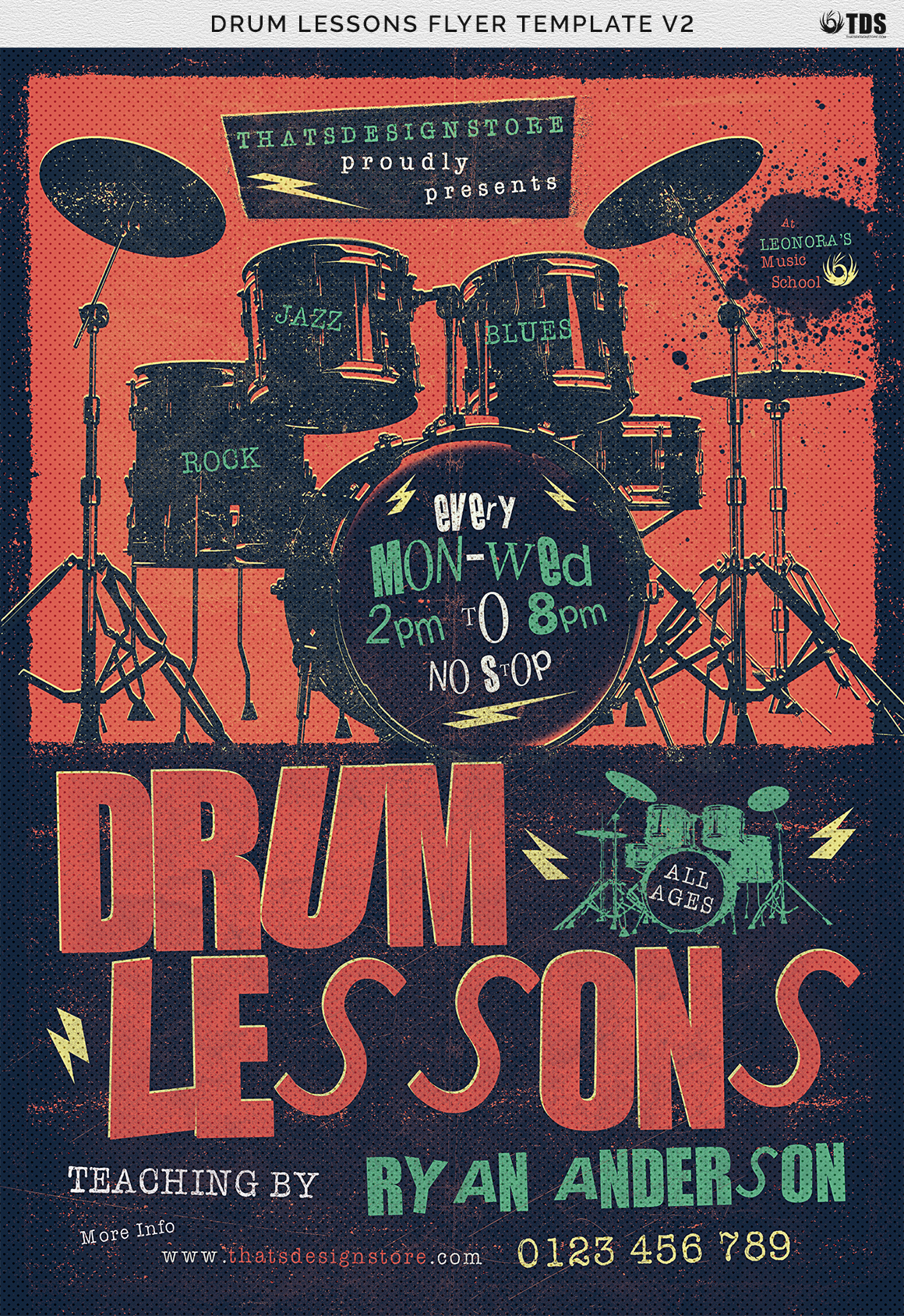 Drum Lessons Flyer Template V2 (14380) | Flyers | Design Bundles