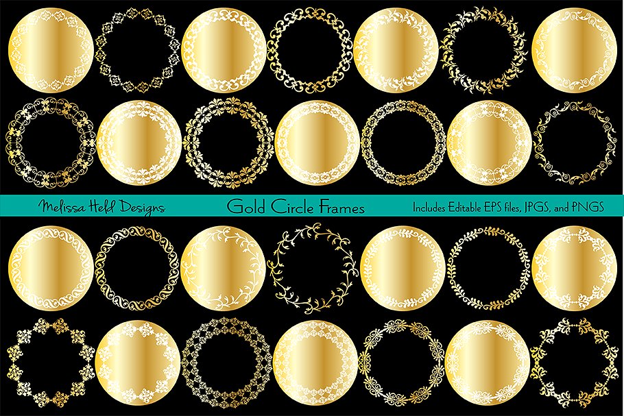 Gold Ornate Circle Frames (167236) | Decorations | Design Bundles