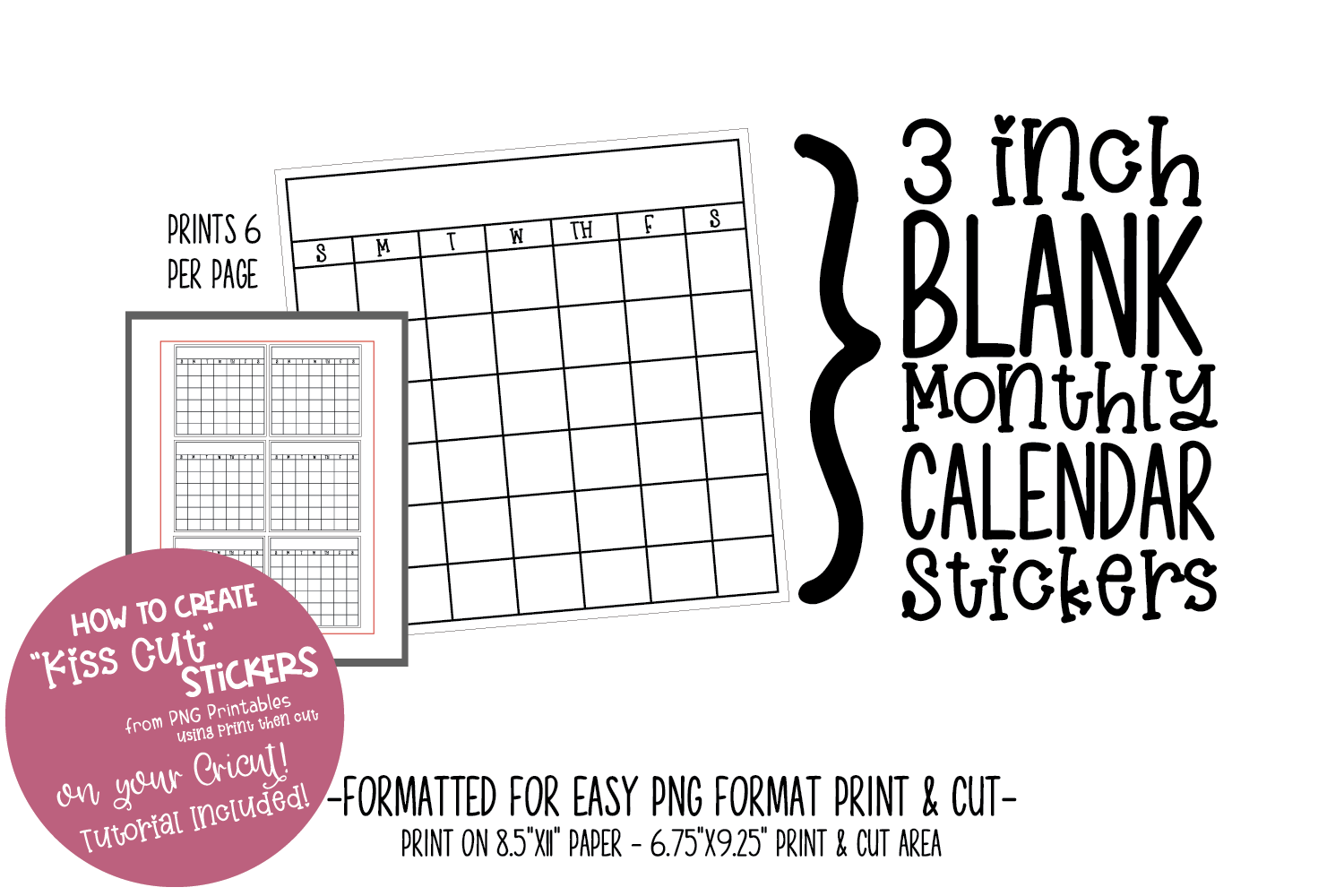 Printable Stickers Set 6 Mini Blank Calendar Stickers 240771