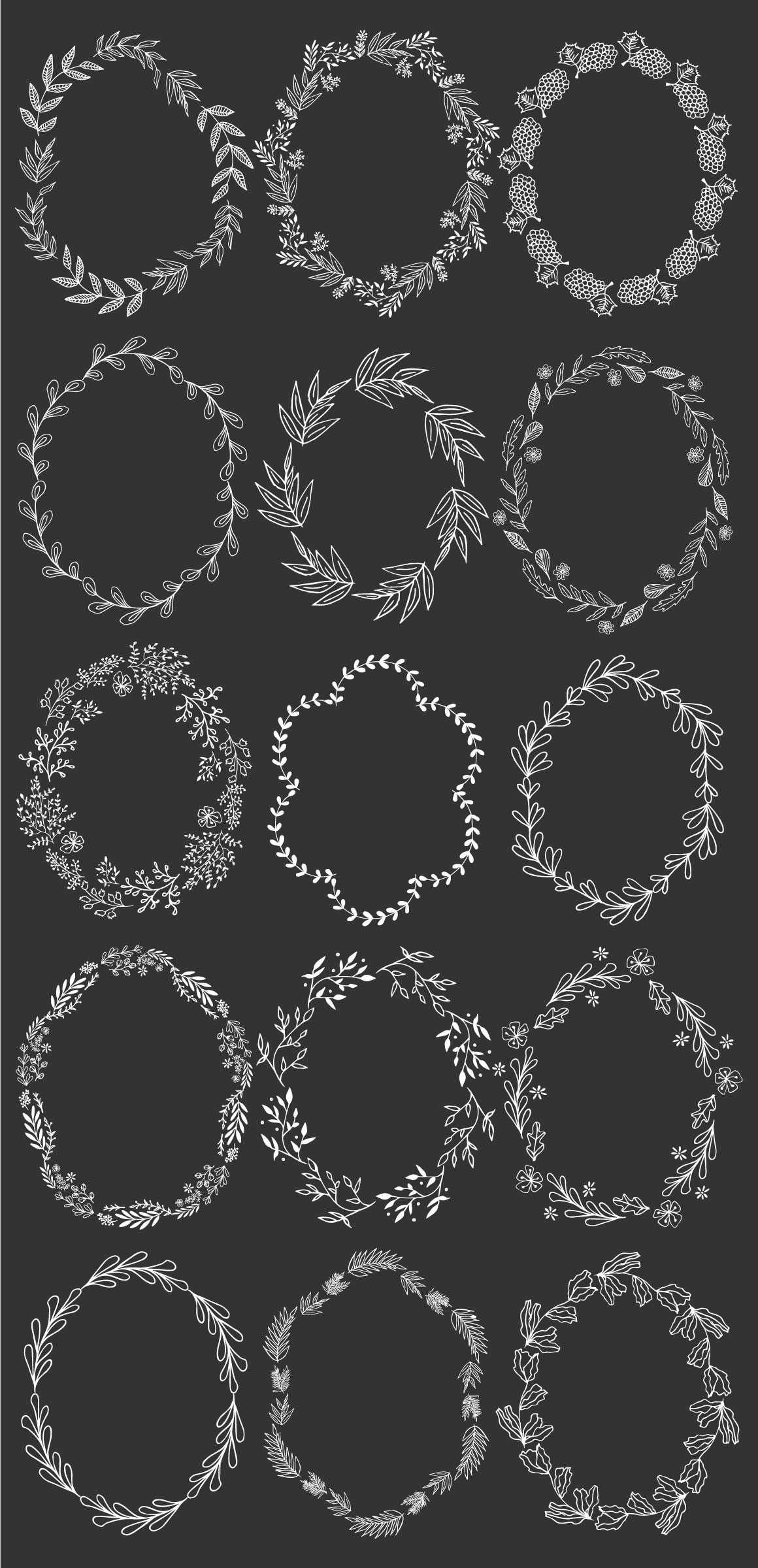 Hand drawn oval wreaths