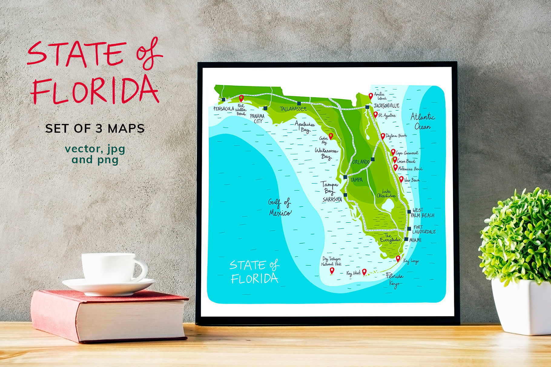 Maps of Florida Hand drawn collection (270455) | Illustrations | Design ...