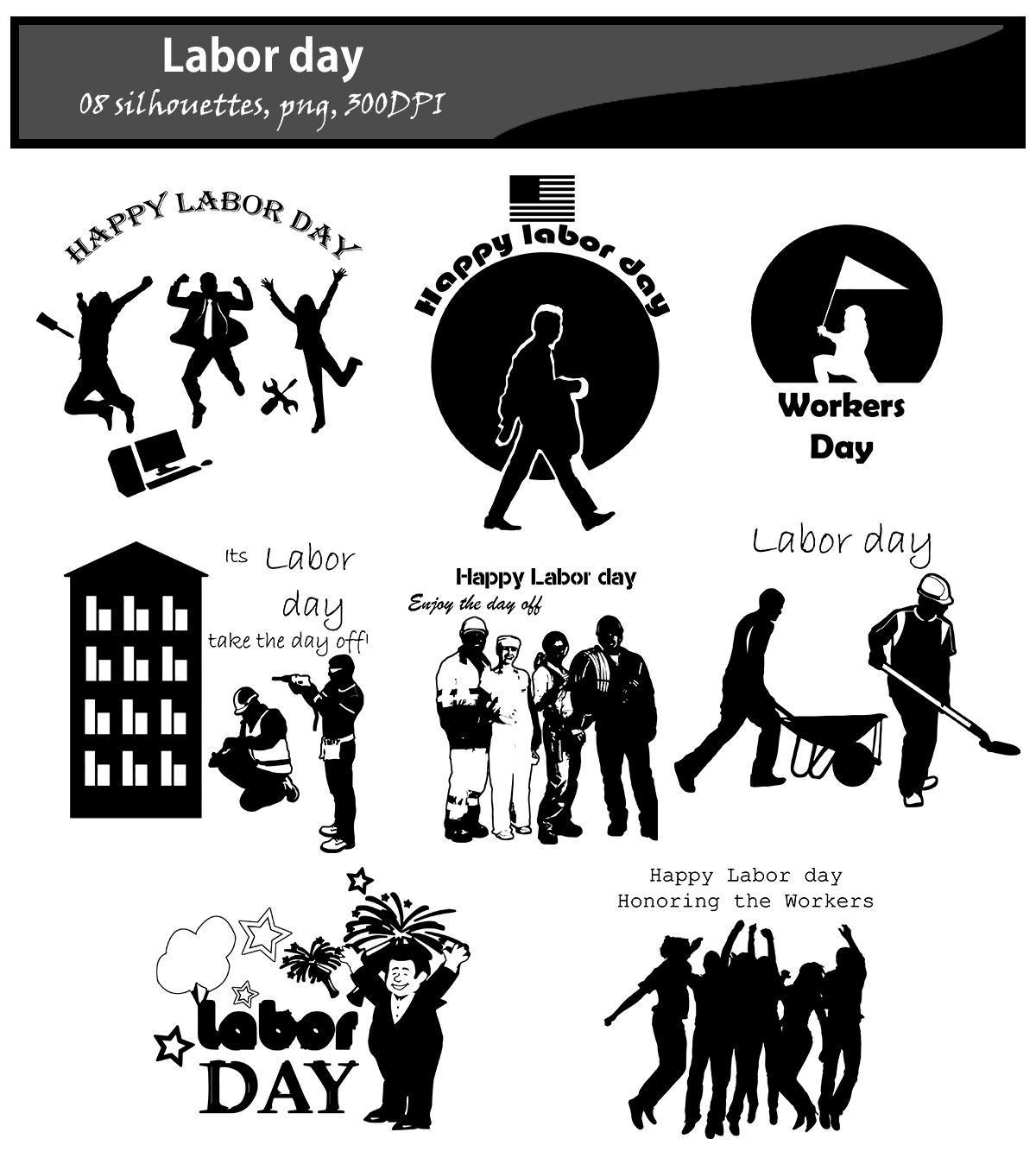 Labor day silhouette / printable labor day silhouette / vector graphics ...