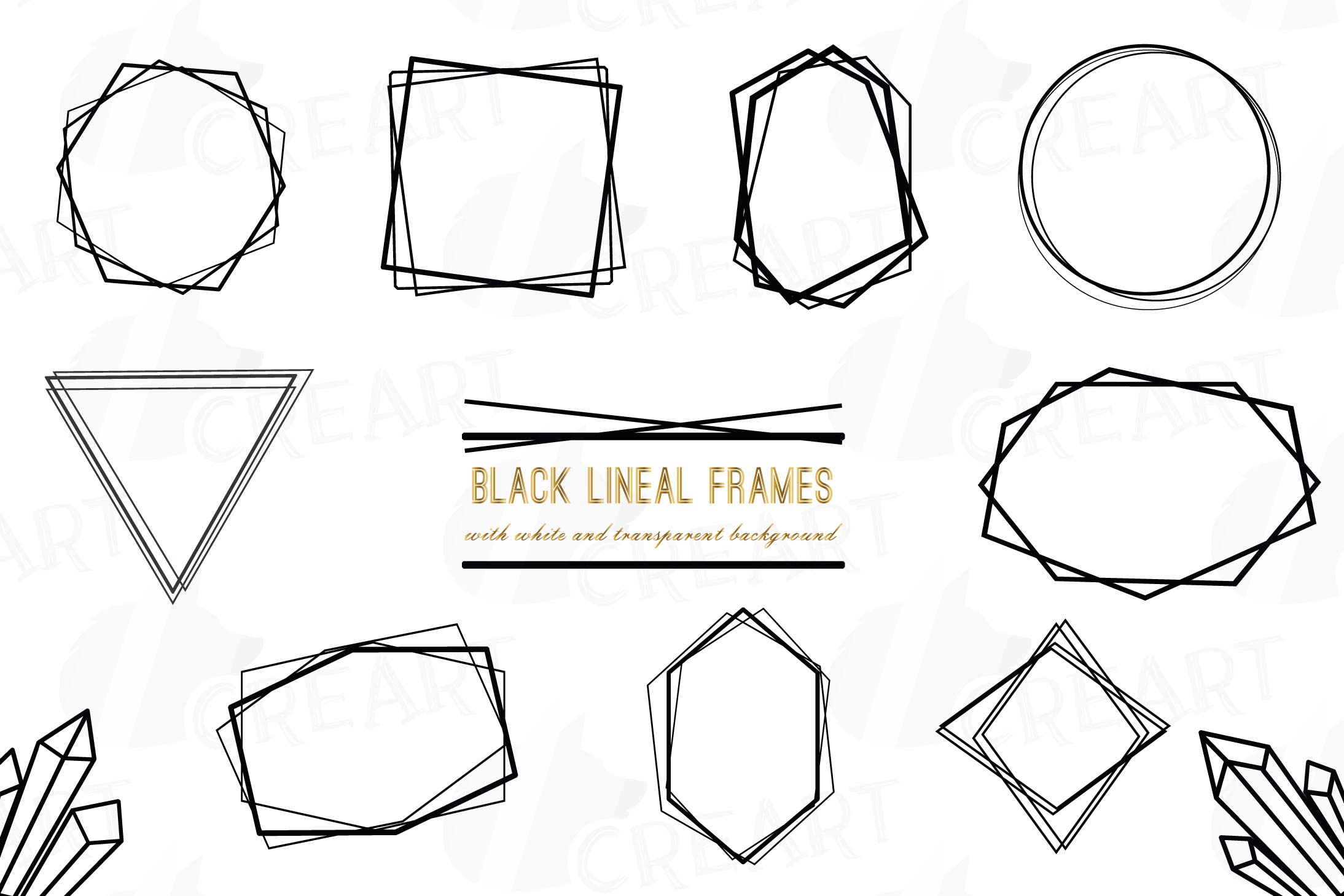 Elegant geometric black frames, lineal frames clip art