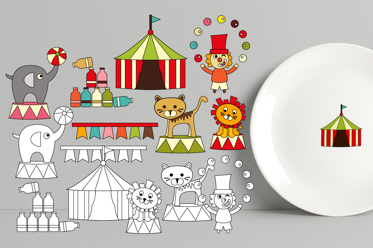 Circus animals and show clip art illustrations bundle (81946 ...