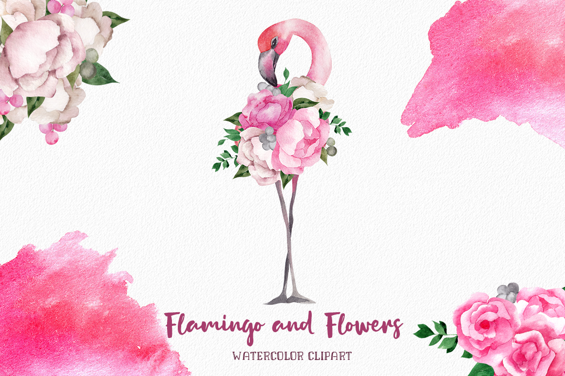 Flamingo and flowers