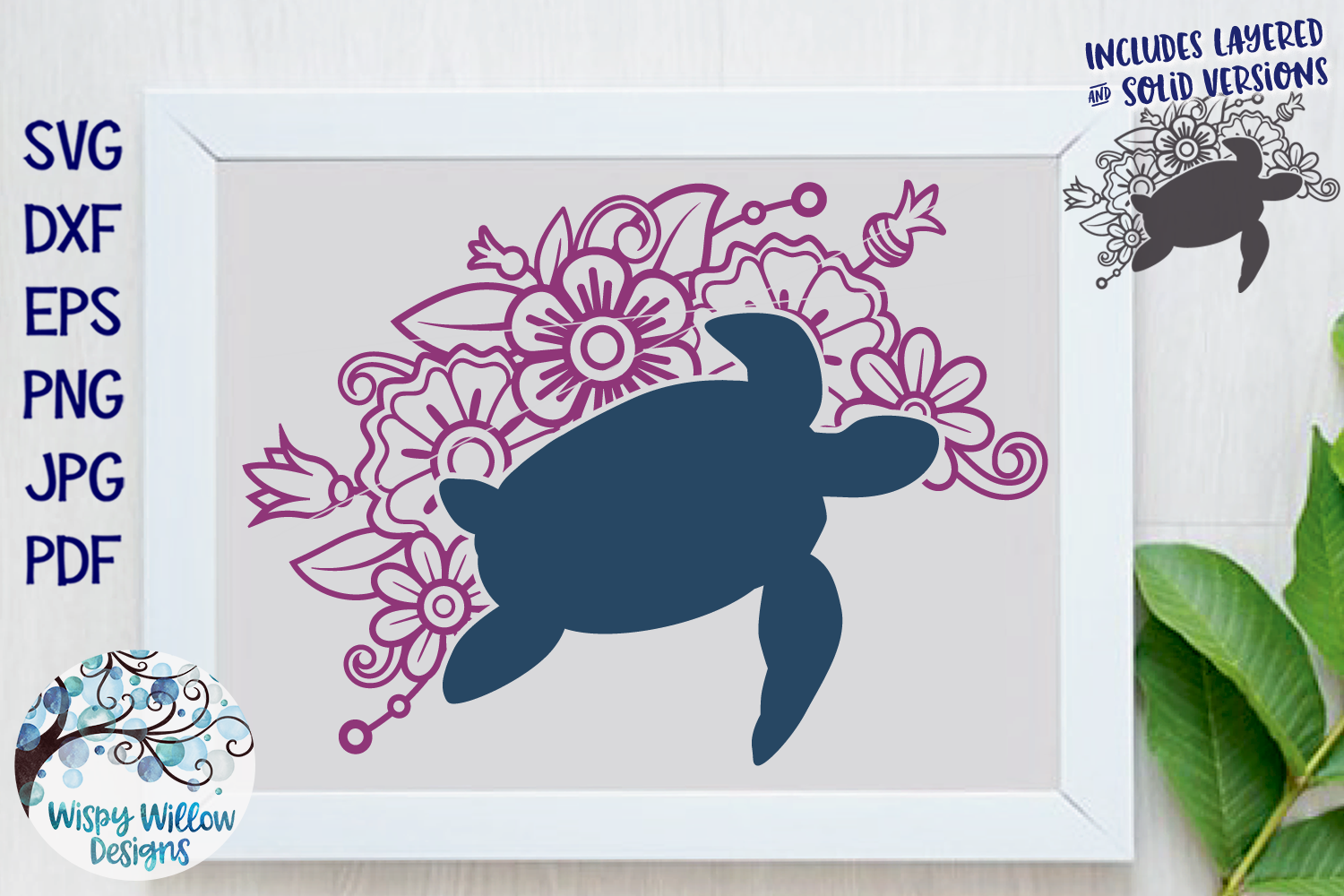 Sea Turtle with Flowers SVG