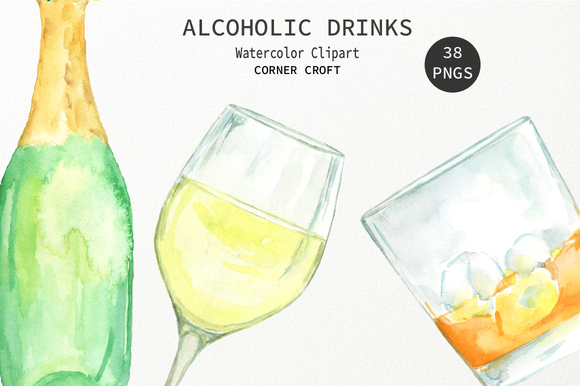 Watercolor Alcoholic Drink Illustration (56490) | Illustrations ...