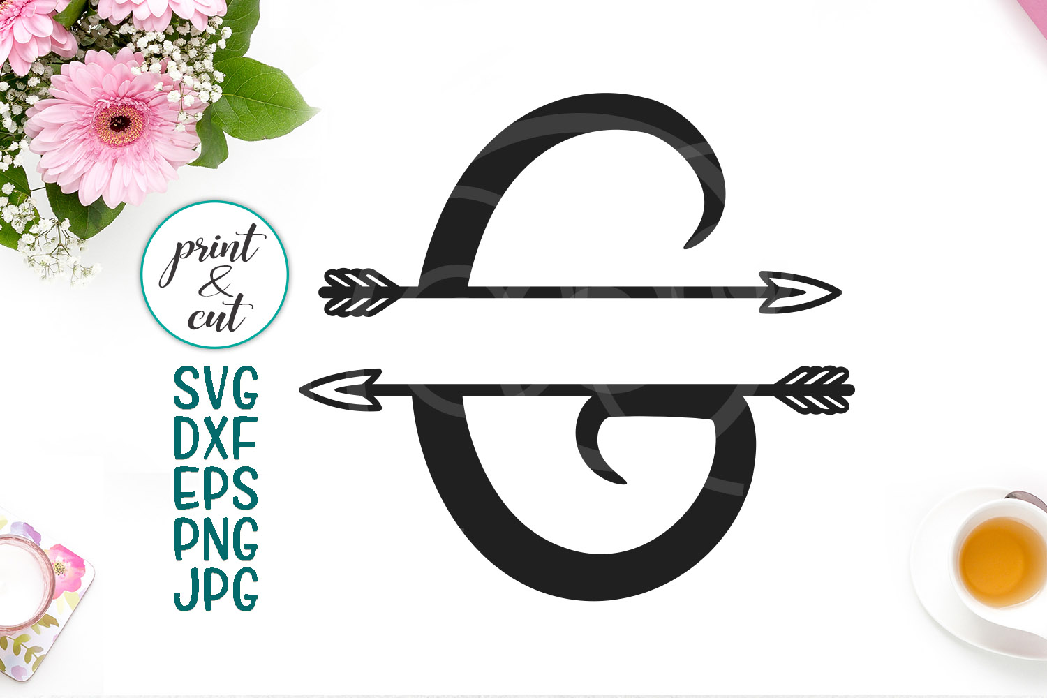 individual letter G, monogram letters with arrows, SVG file