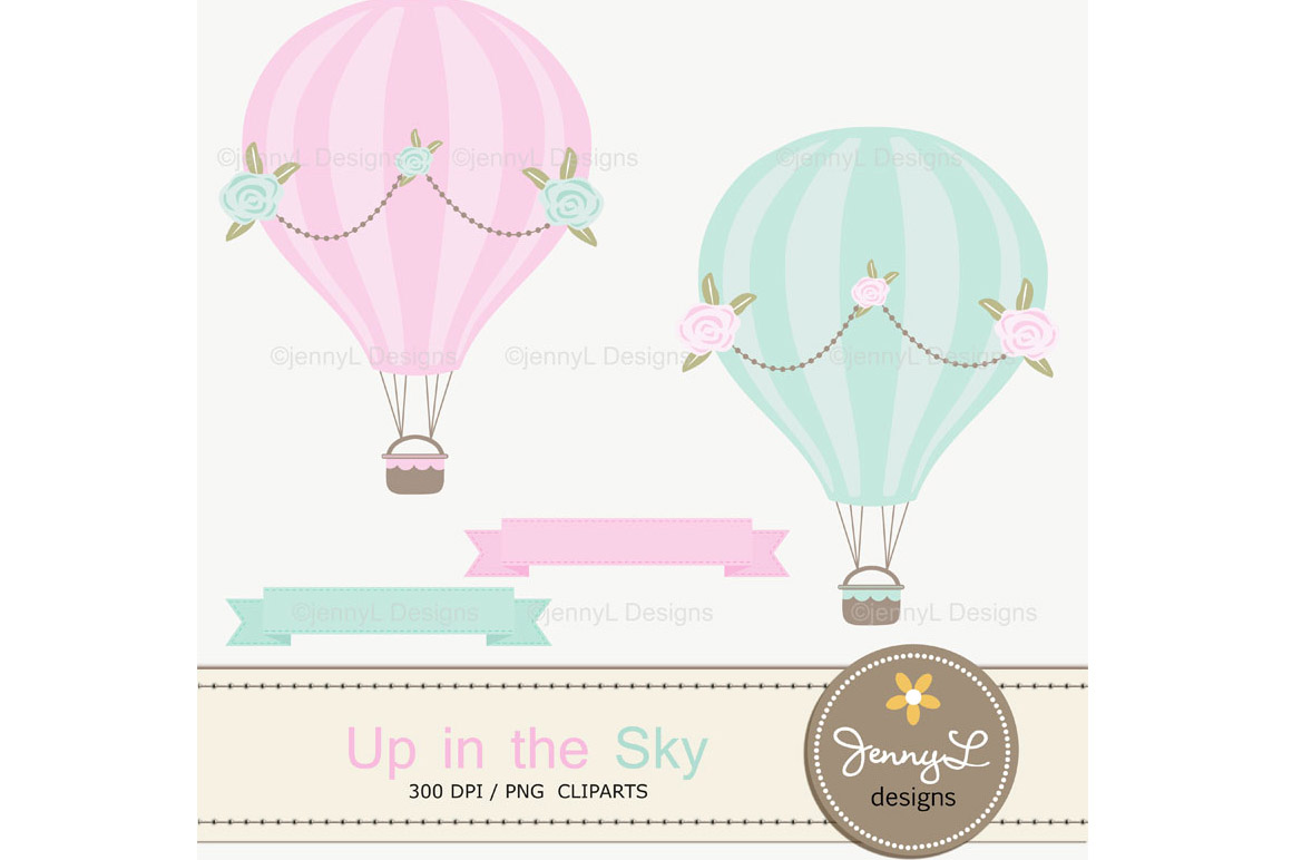 Pastel Hot Air Balloons Digital papers and Clipart (83016 ...