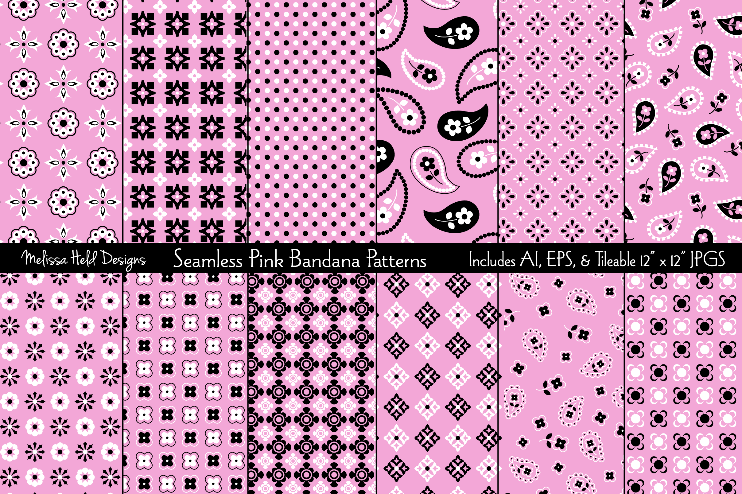 Seamless Pink Bandana Patterns (160444) | Patterns | Design Bundles
