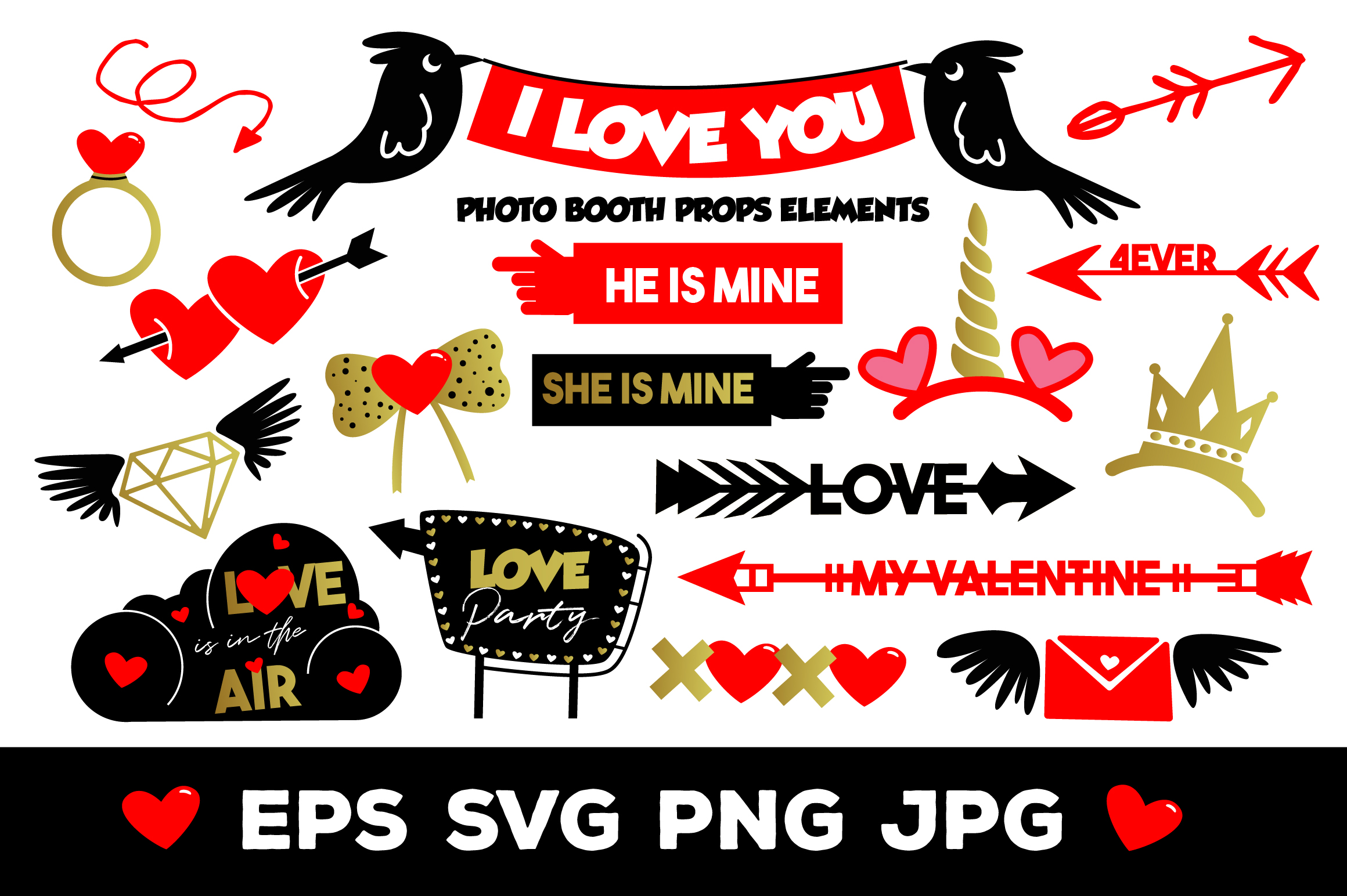 I Love You Photo Booth Props Elements (238048) | Illustrations | Design ...