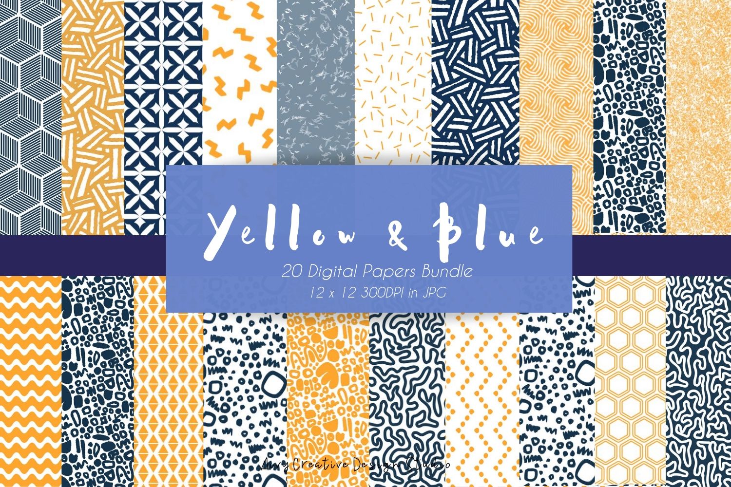 20 Yellow and Blue Digital Papers