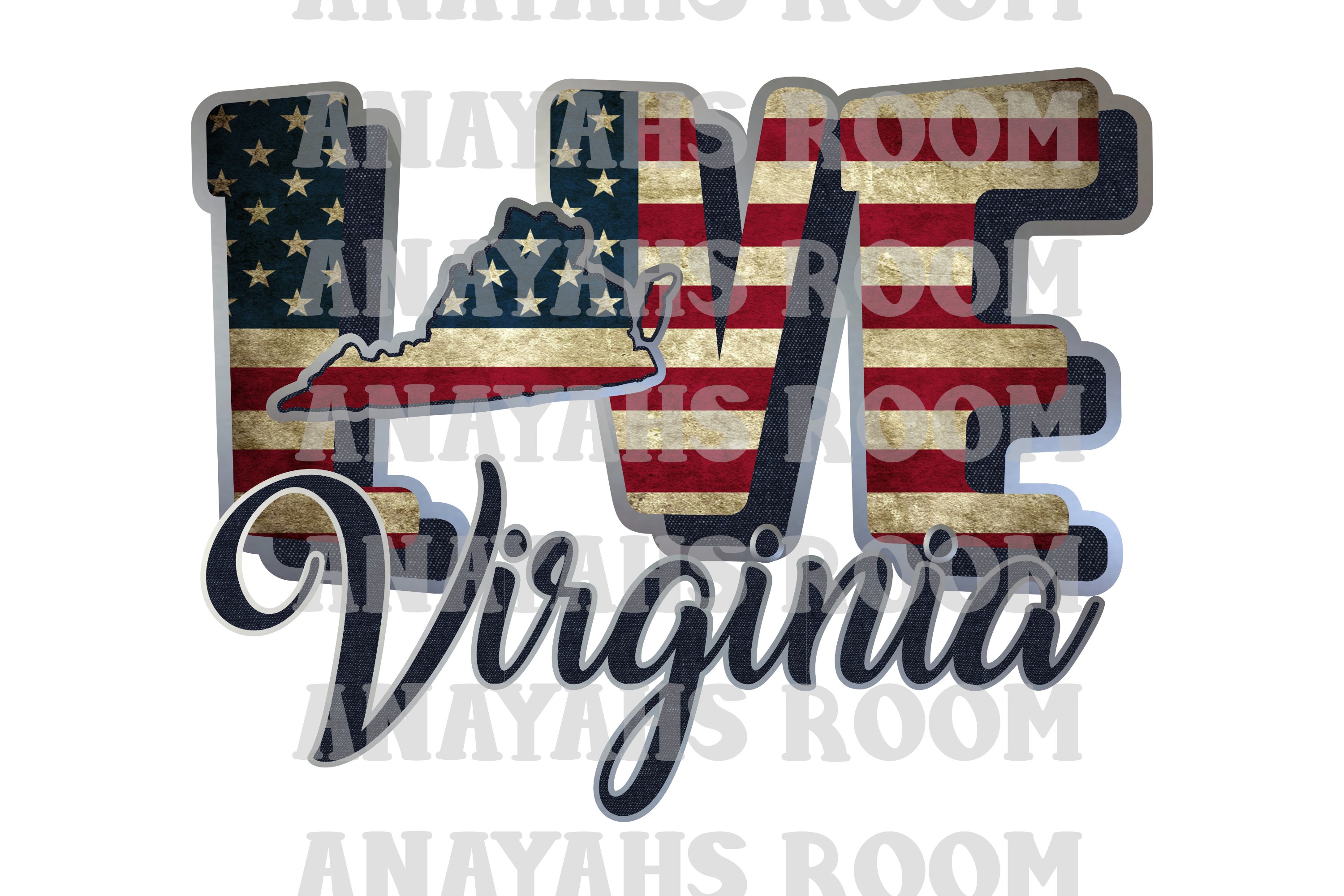 Sublimation|Virginia Love State Map with flag