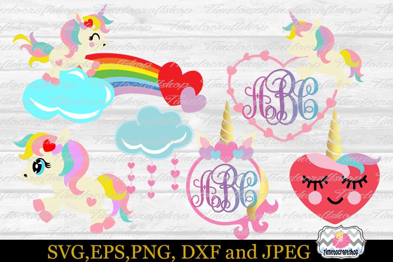 SVG, Eps, Dxf & Png Cutting Files For Unicorn, Rainbow
