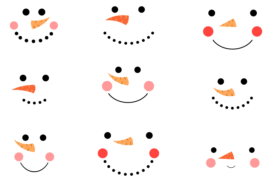 Cute snowman face clip art set, Funny snowmen nose mouth eye (162597 ...