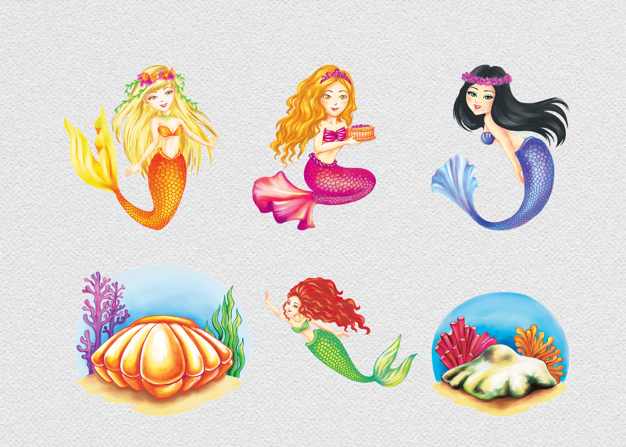 Watercolor Colorful Mermaids by Whimseez