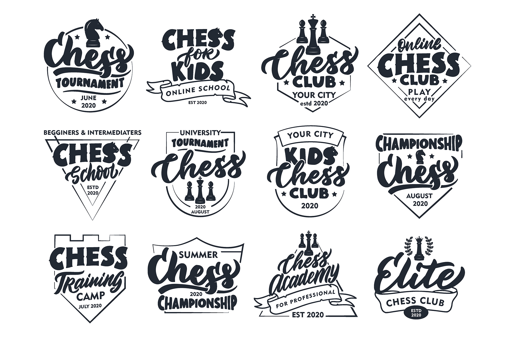 Set of vintage Chess logos (522183) | Logos | Design Bundles
