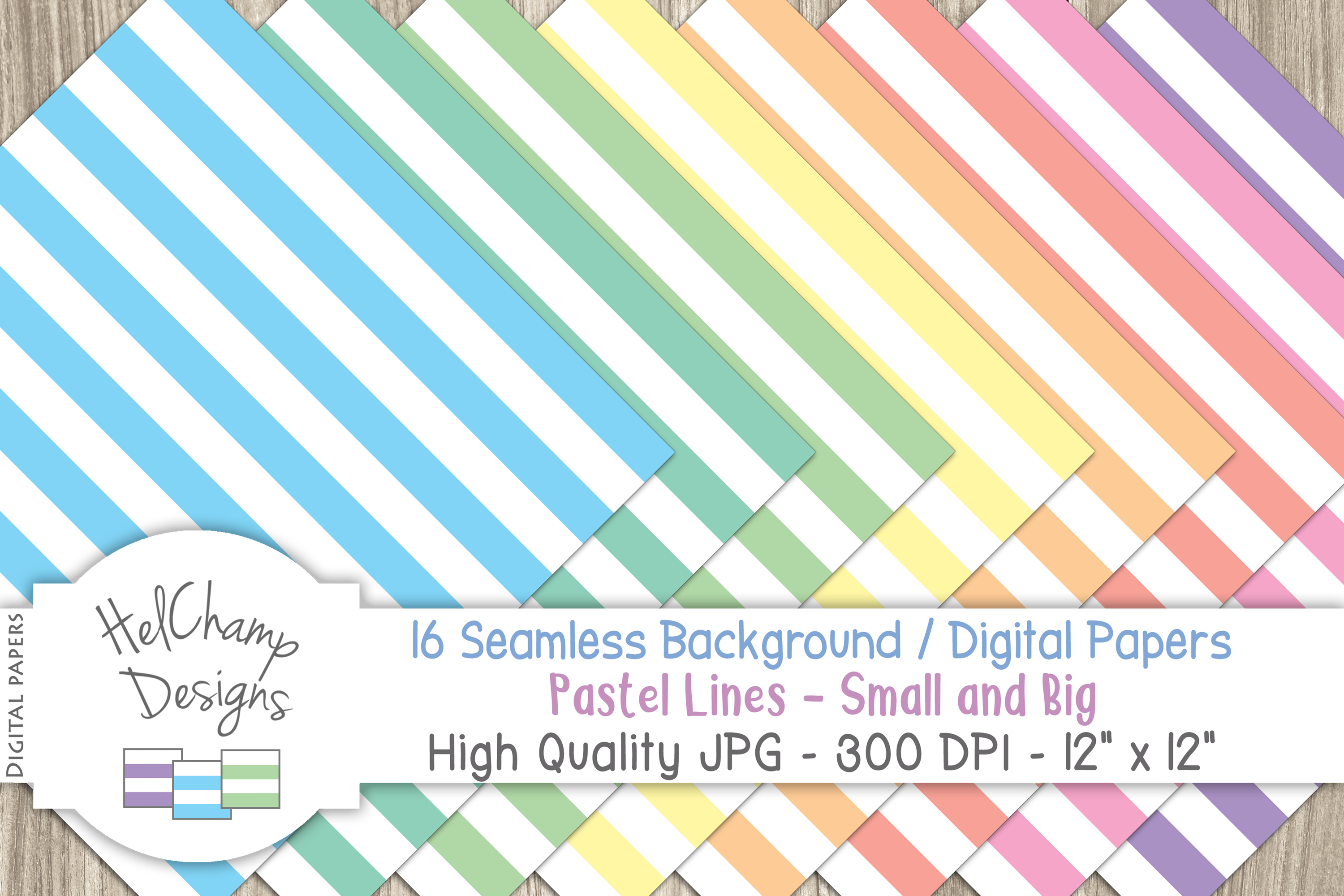 16 seamless Digital Papers Pastel Stripes #1 - HC014
