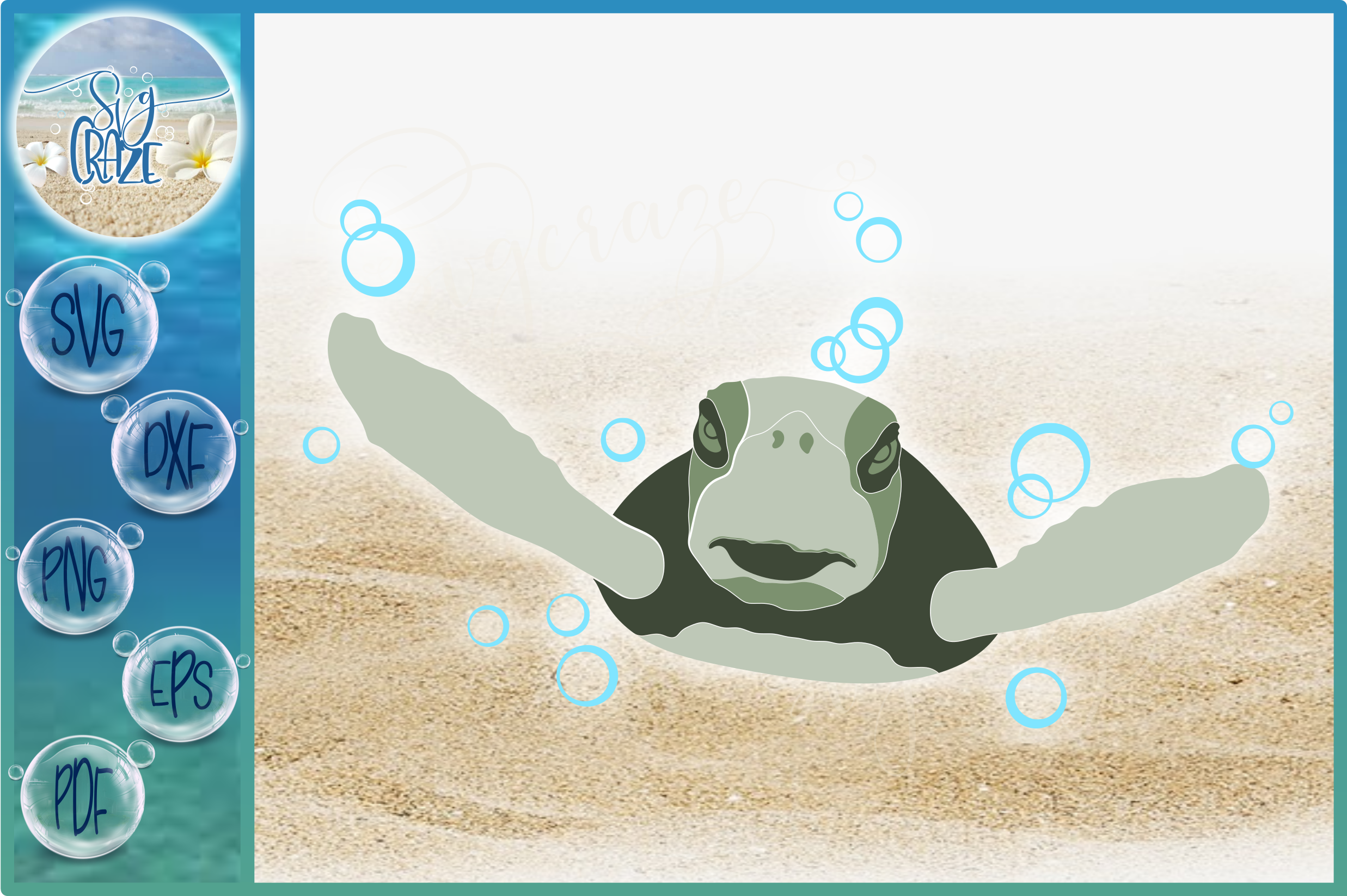 Sea Turtle Swimming With Bubbles SVG (175218) | SVGs | Design Bundles