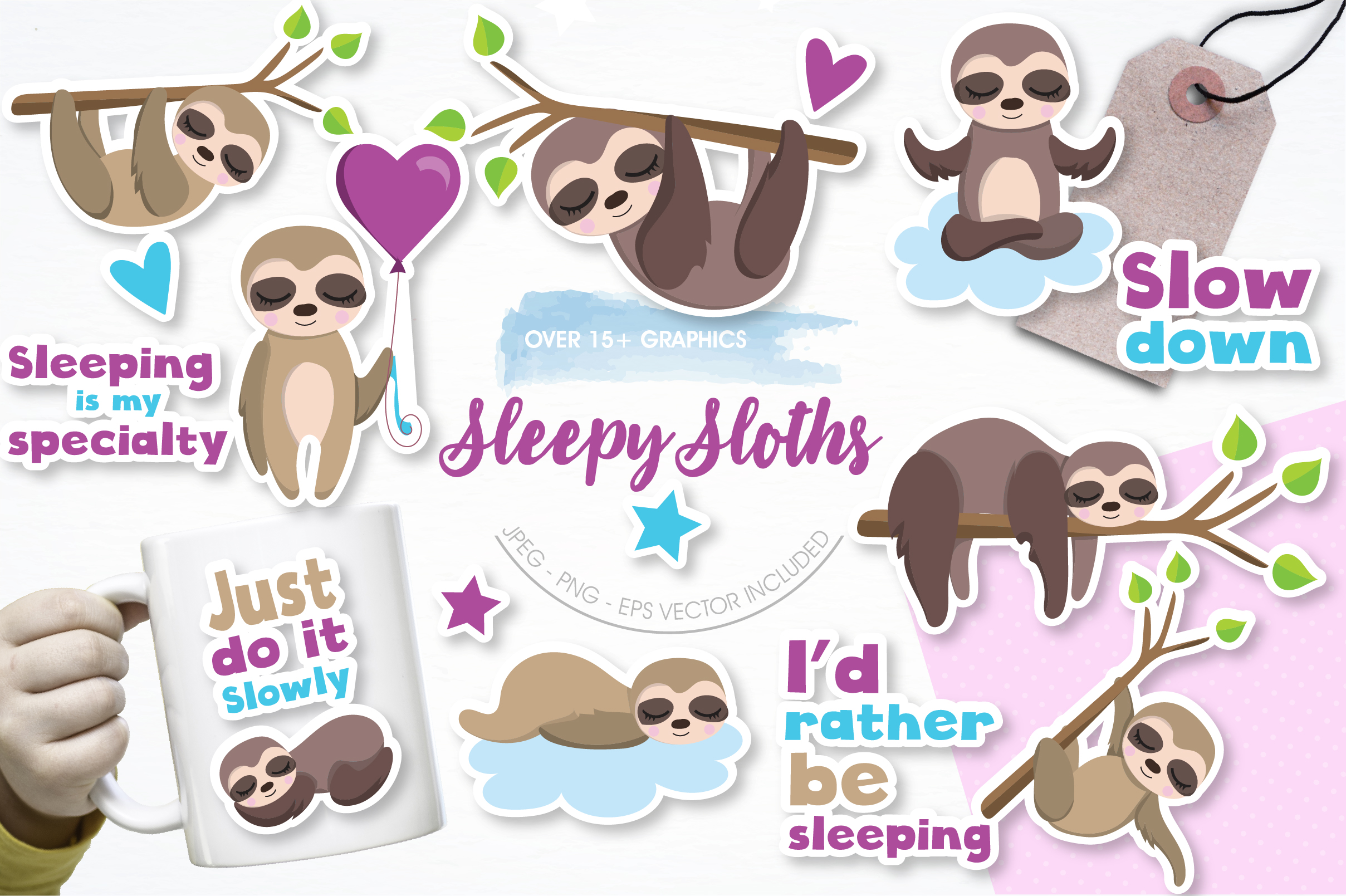 Sleepy Sloths graphics and illustrations