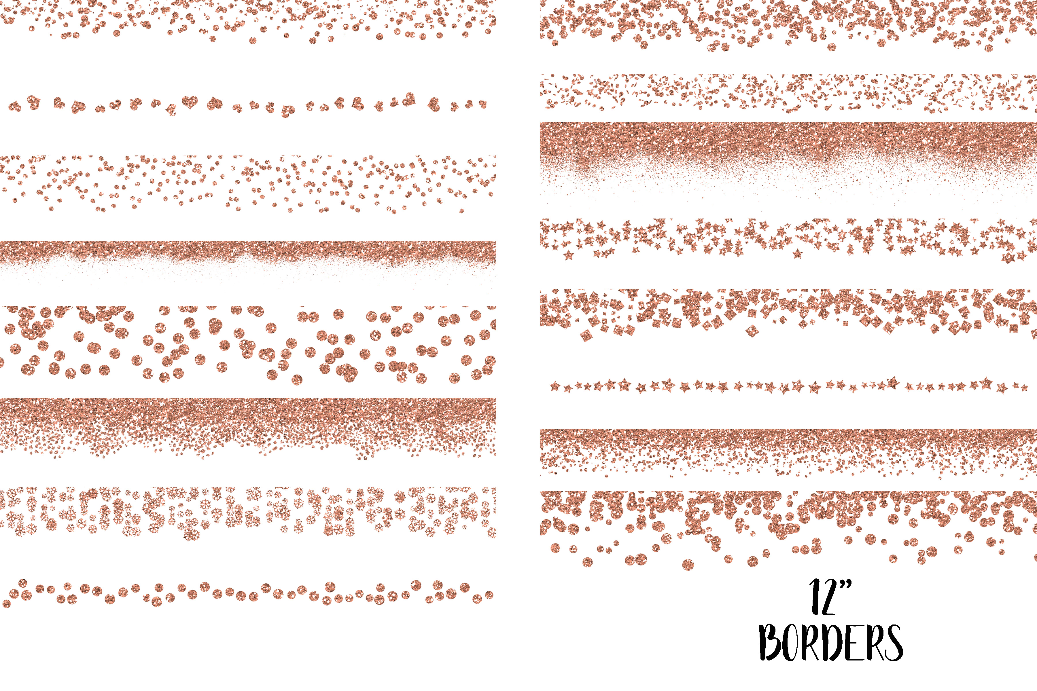 Rose Gold Glitter Frames and Borders PNG Clipart Bundle