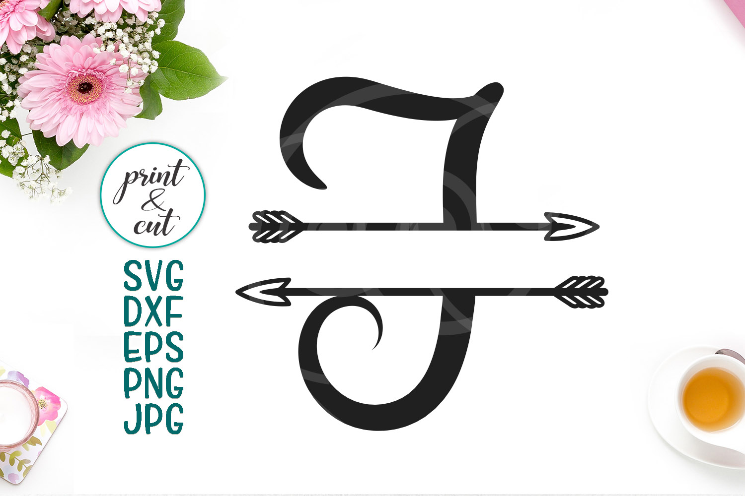 monogram letter I svg split font with arrows cutting files