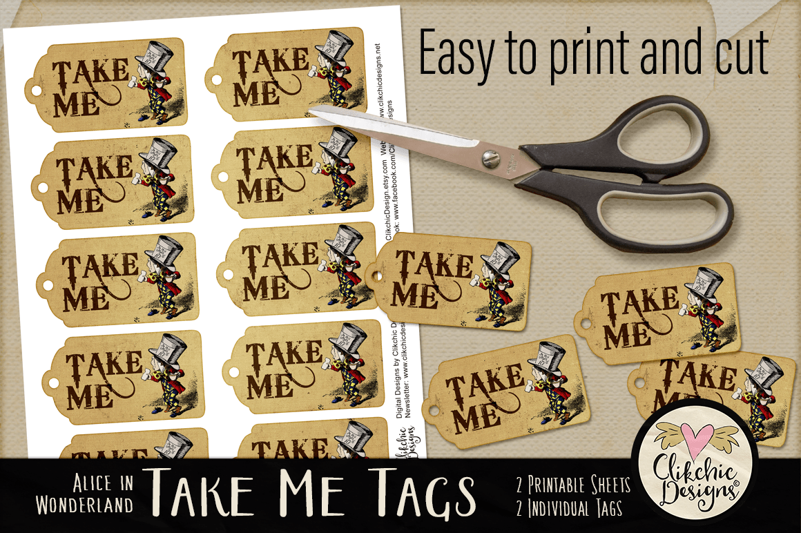 Alice in Wonderland Mad Hatter Take Me Printable Tags (85311) | Labels ...