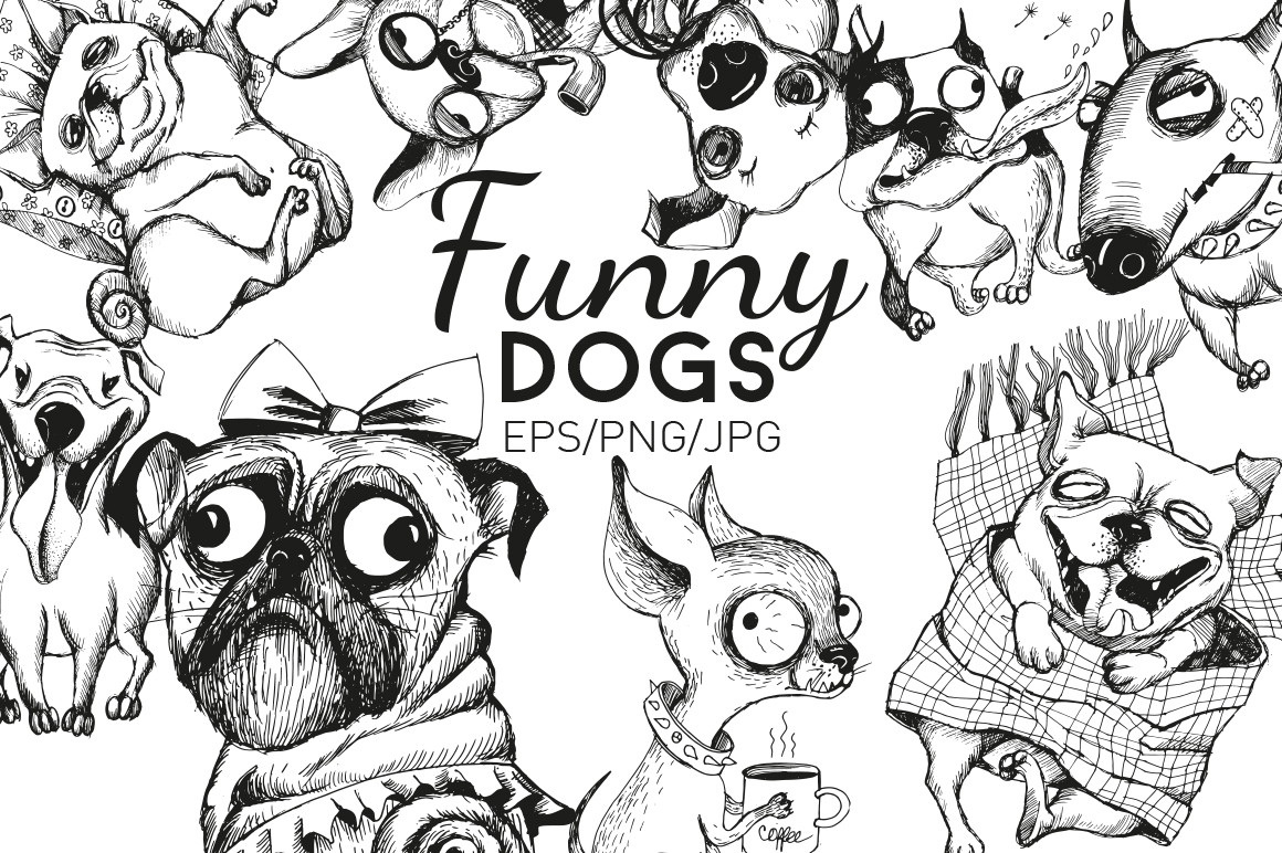 Funny dogs collection (3700) | Illustrations | Design Bundles