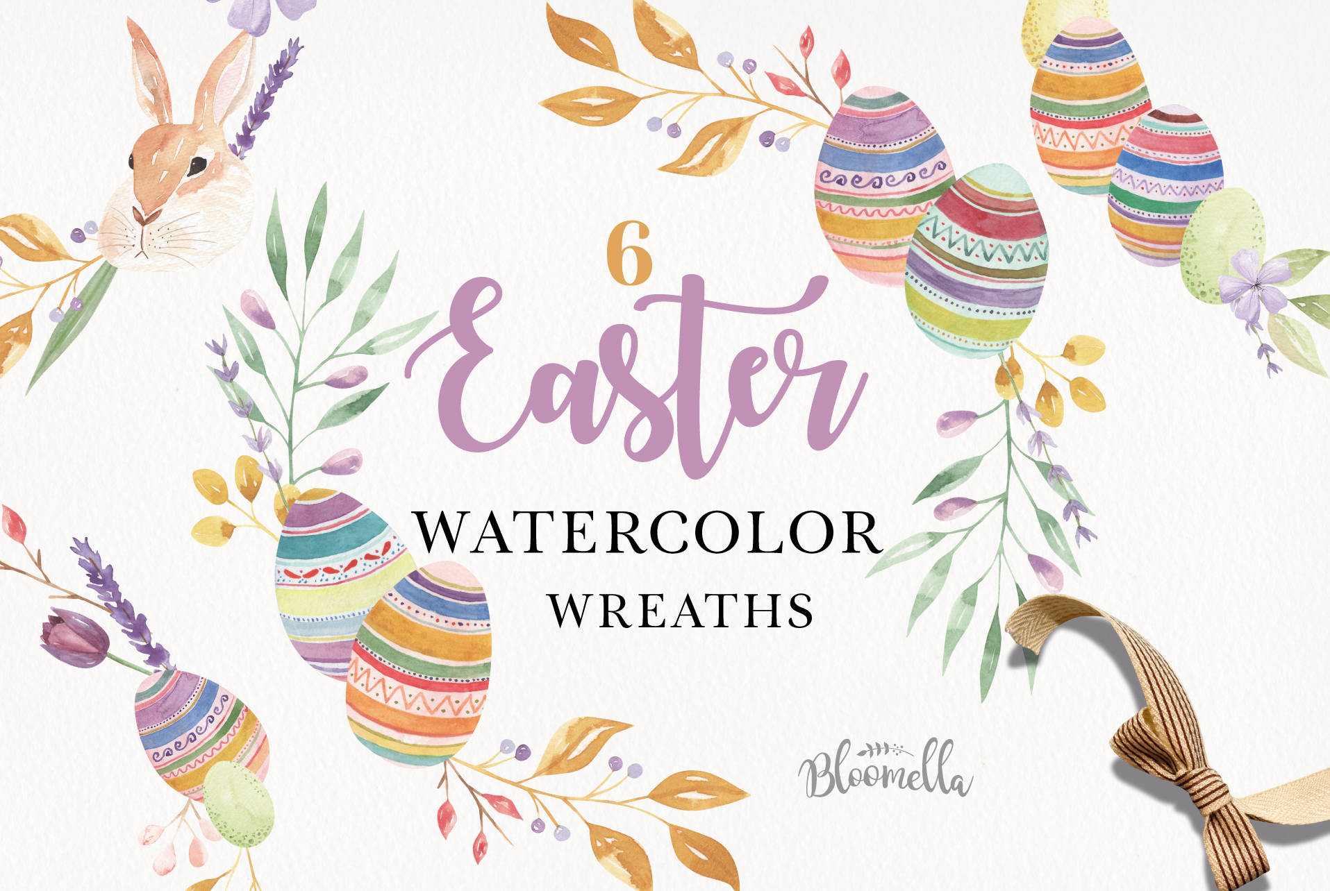 Easter Watercolor Wreaths 6 Floral Garland Bunny Flower Eggs (193175 ...