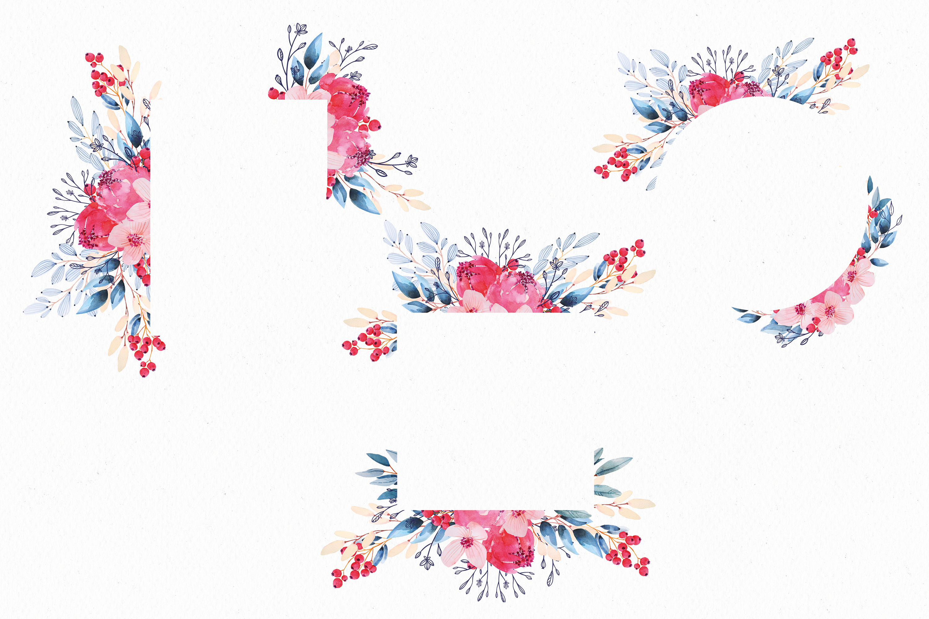 Indigo Flowers Watercolor Clip Art Set (179434) | Illustrations ...