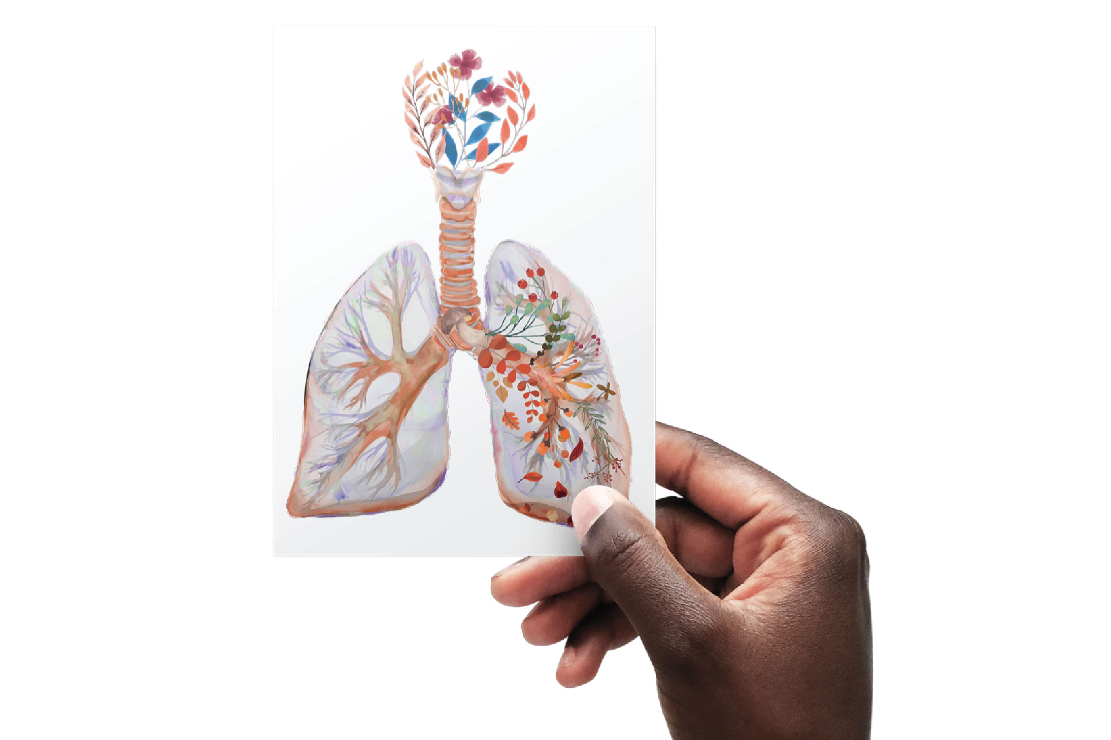 Autumn blooming lungs decor design. Floral human lungs art.