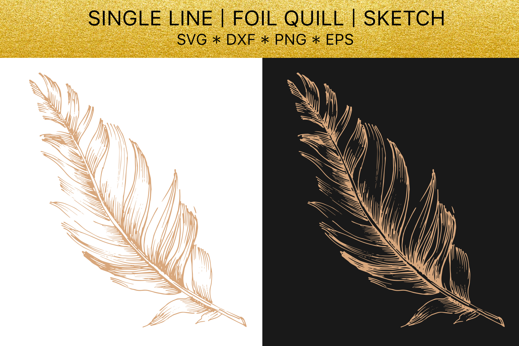 Foil quill svg Feathers golden monogram