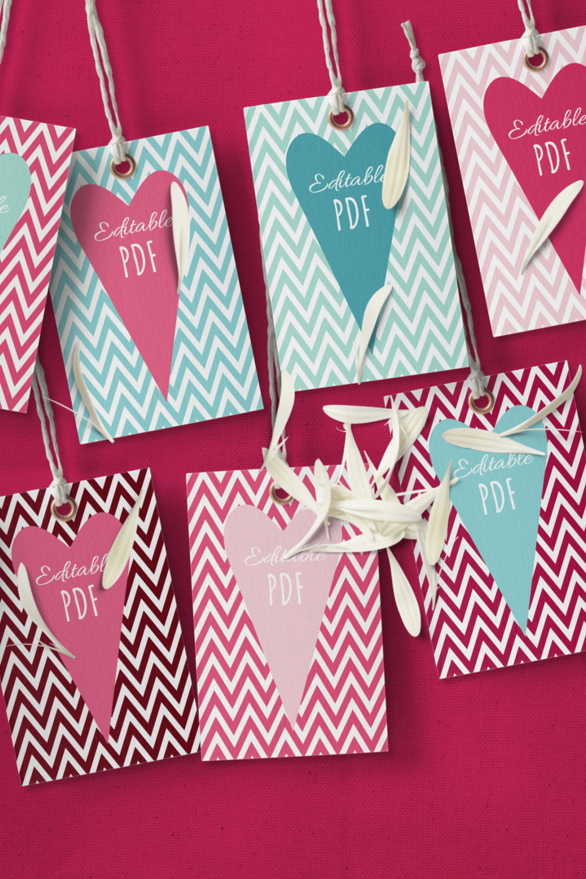 Chevron with Long Hearts Printable Valentine Tags PDF file