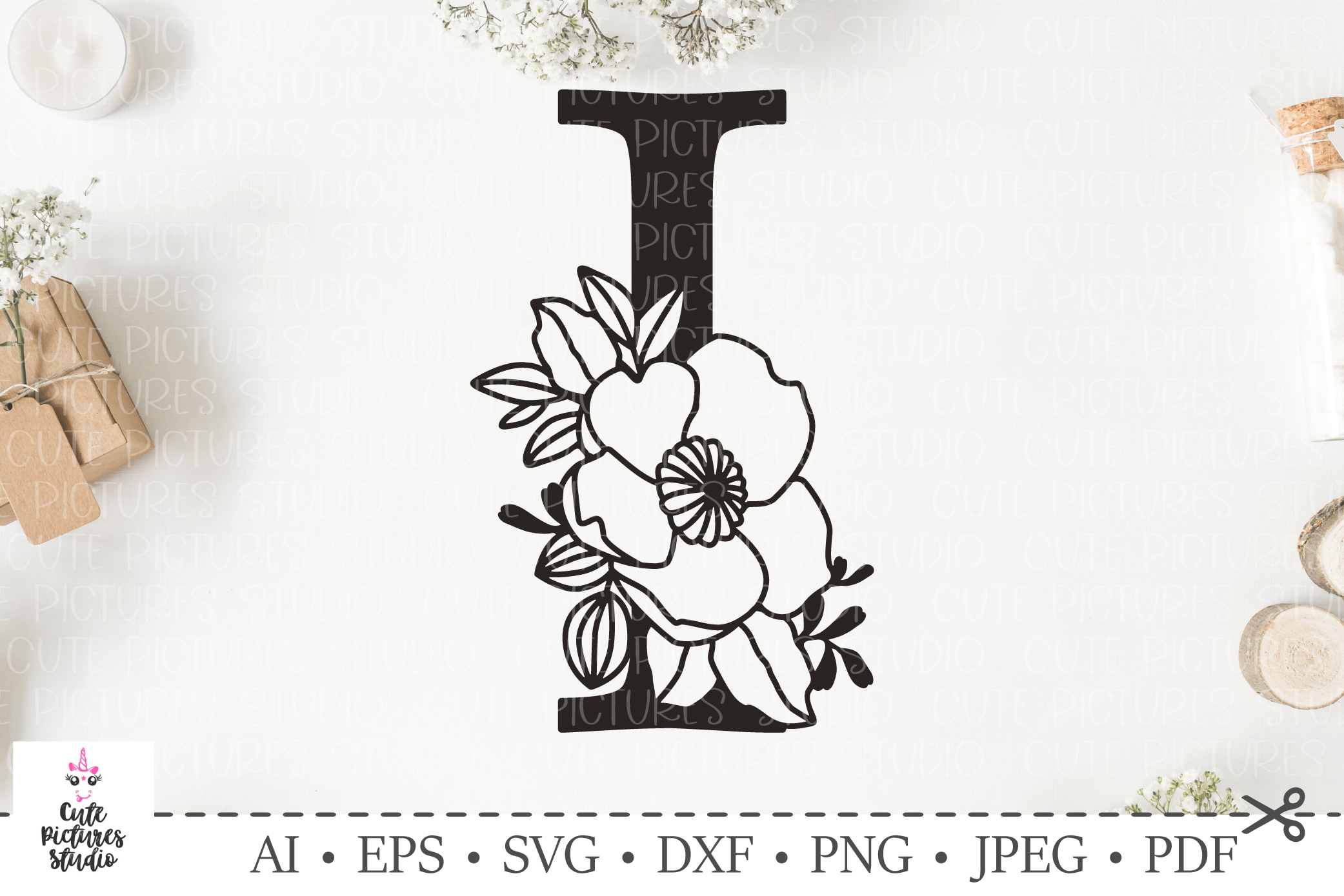 Botanical alphabet svg. Floral letter I svg. Bundle SVG, DXF (236118 ...